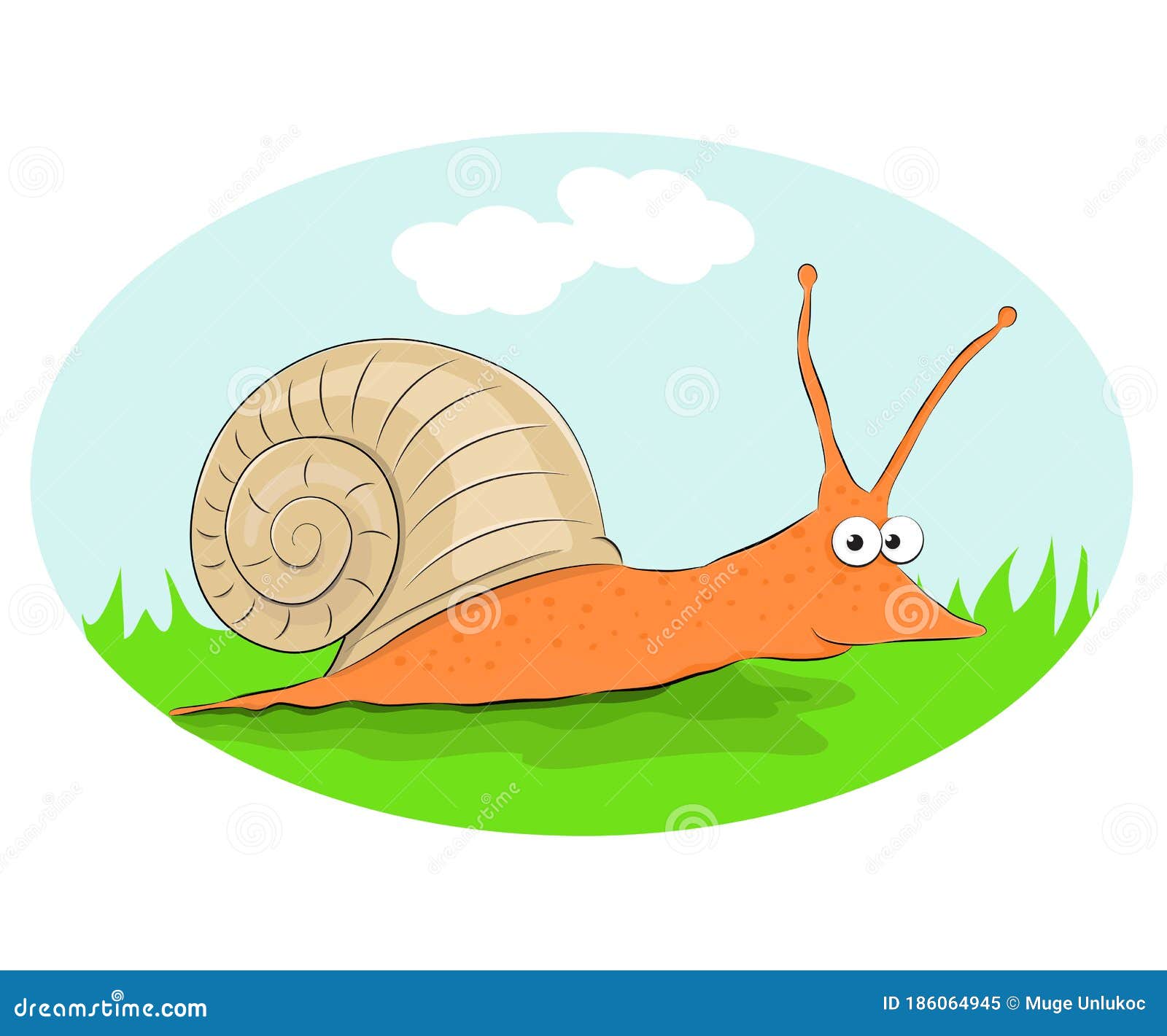Vector Cartoon Illustration of a Cute Cartoon Snail Moving on the Grass ...