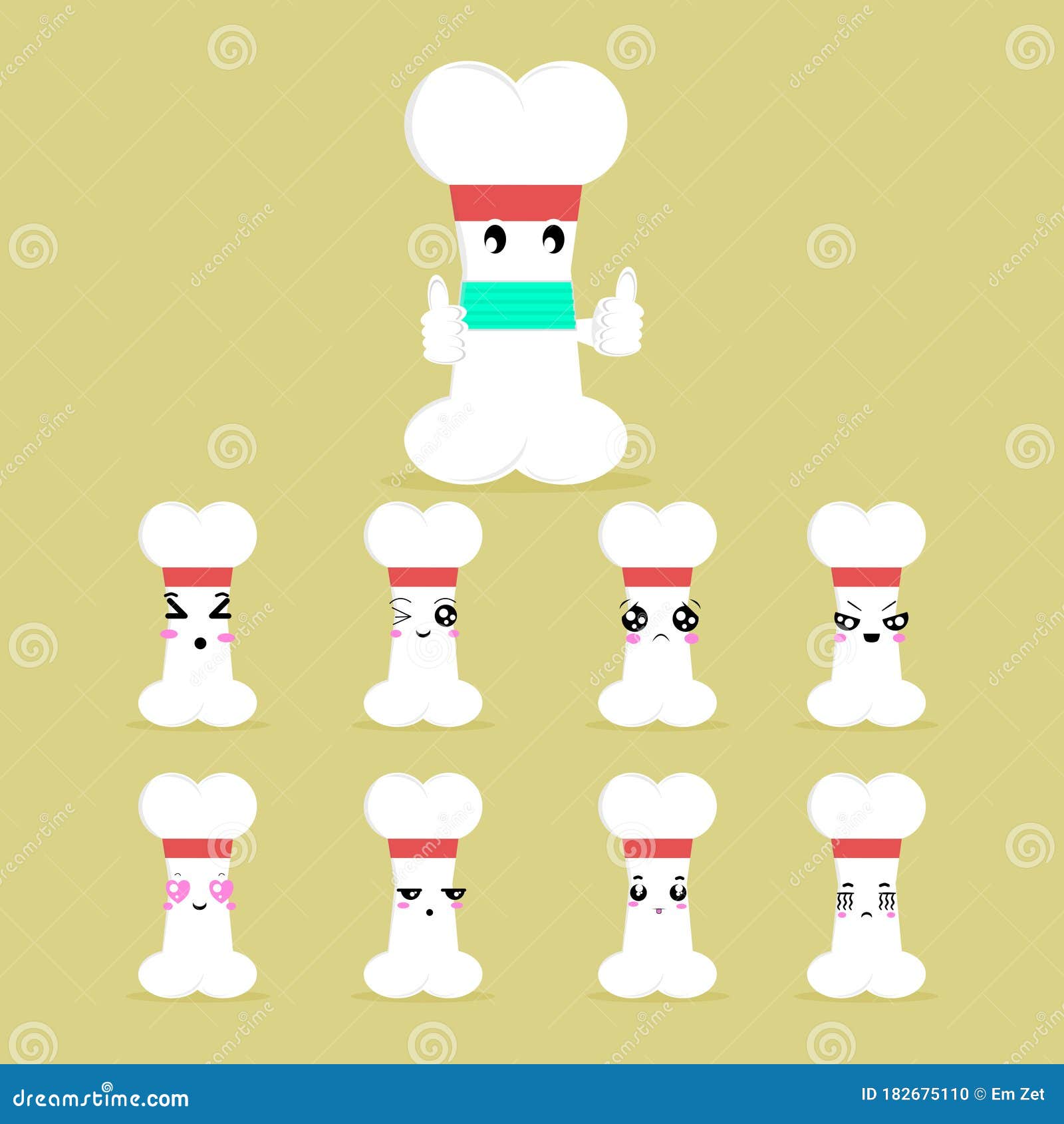 The Cutest Bone Character Doodle Icon Set Stock Vector - Illustration ...