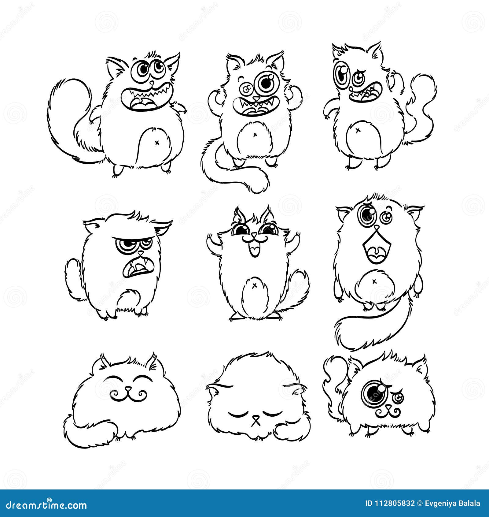 Cutest Doodle Monster Cats. Vector Elements Collection Stock Vector ...