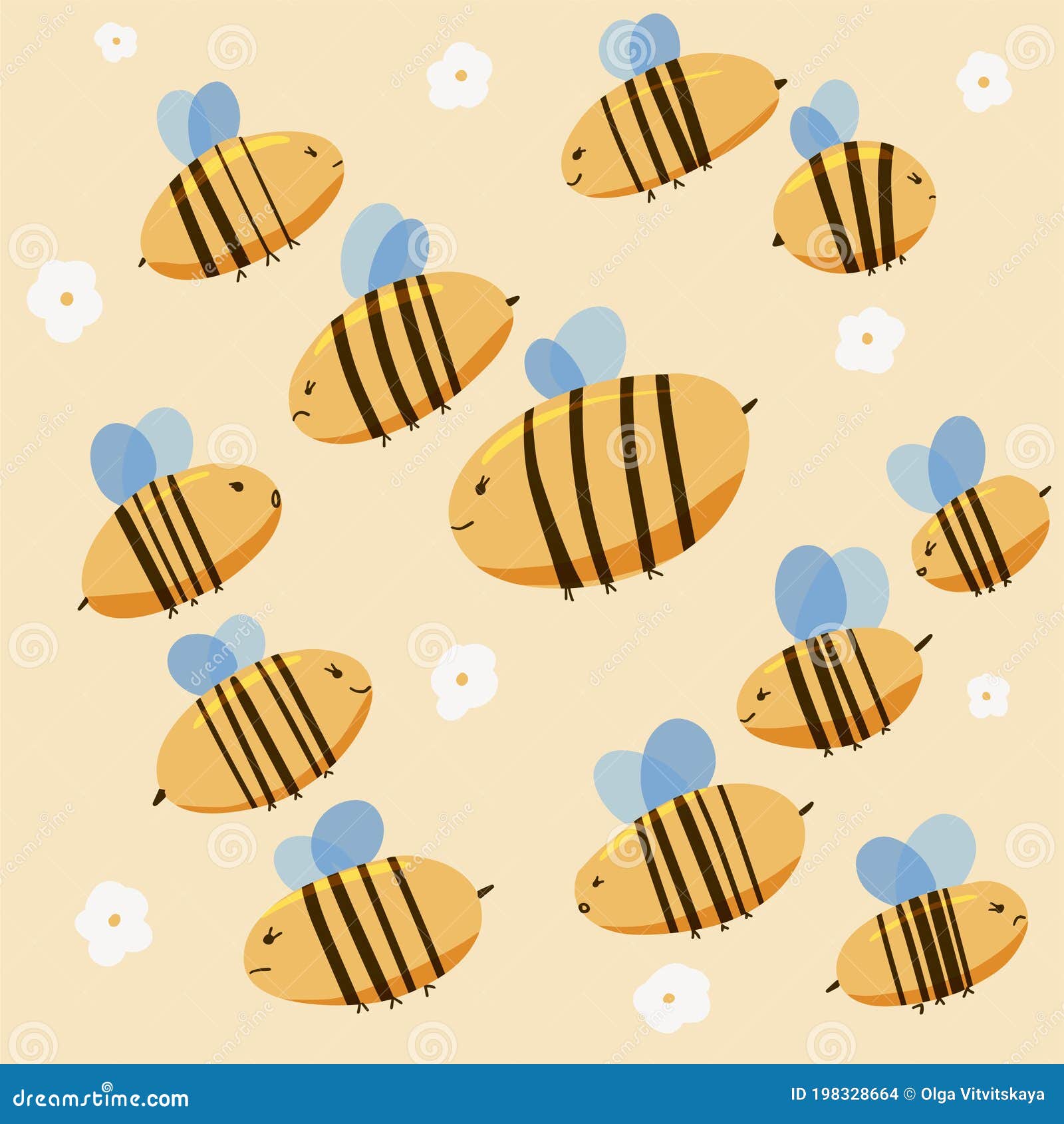 Cutest Little Bees Flying on the Flower Stock Vector - Illustration of ...