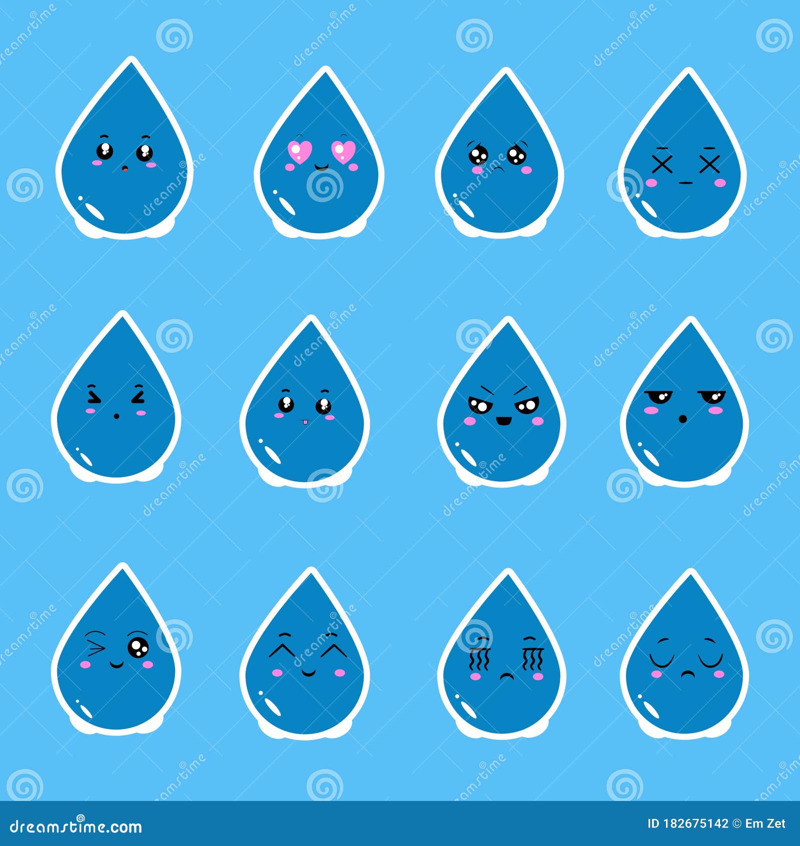The Cutest Water Drop Doodle Character Stock Vector - Illustration of ...