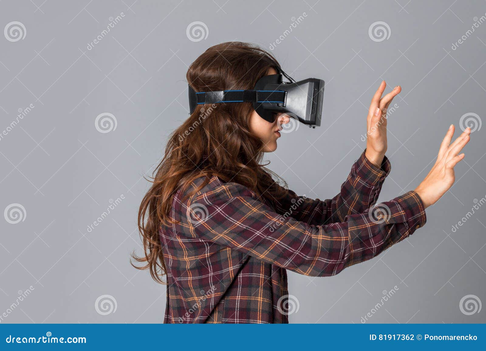 Cutie Woman Testing Virtual Reality Helmet Stock Photo - Image of ...