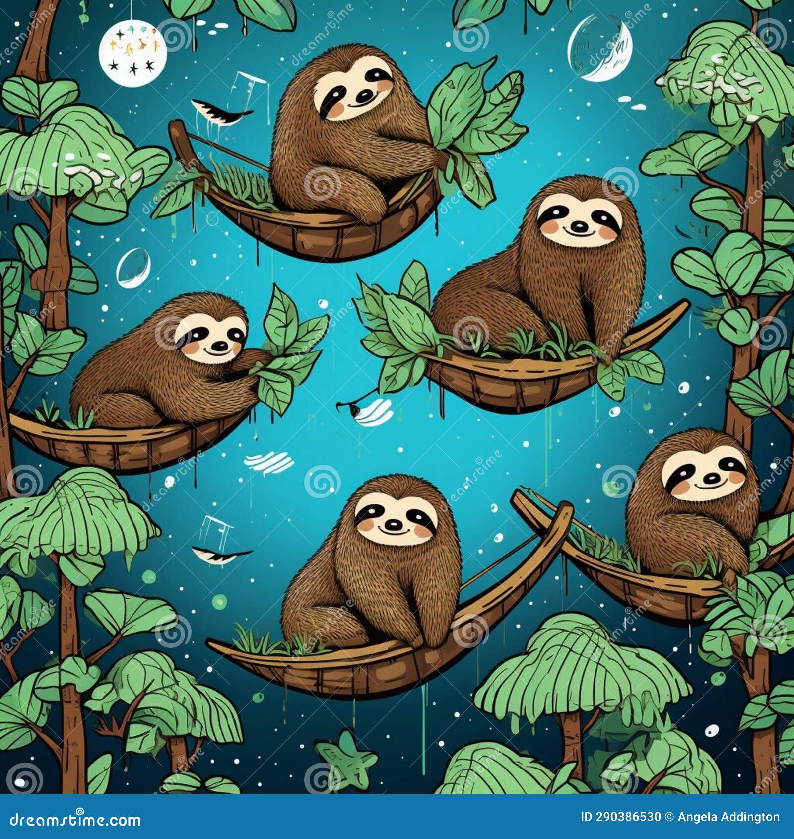 Cuties Sloths Doodle Pattern Background Stock Illustration ...