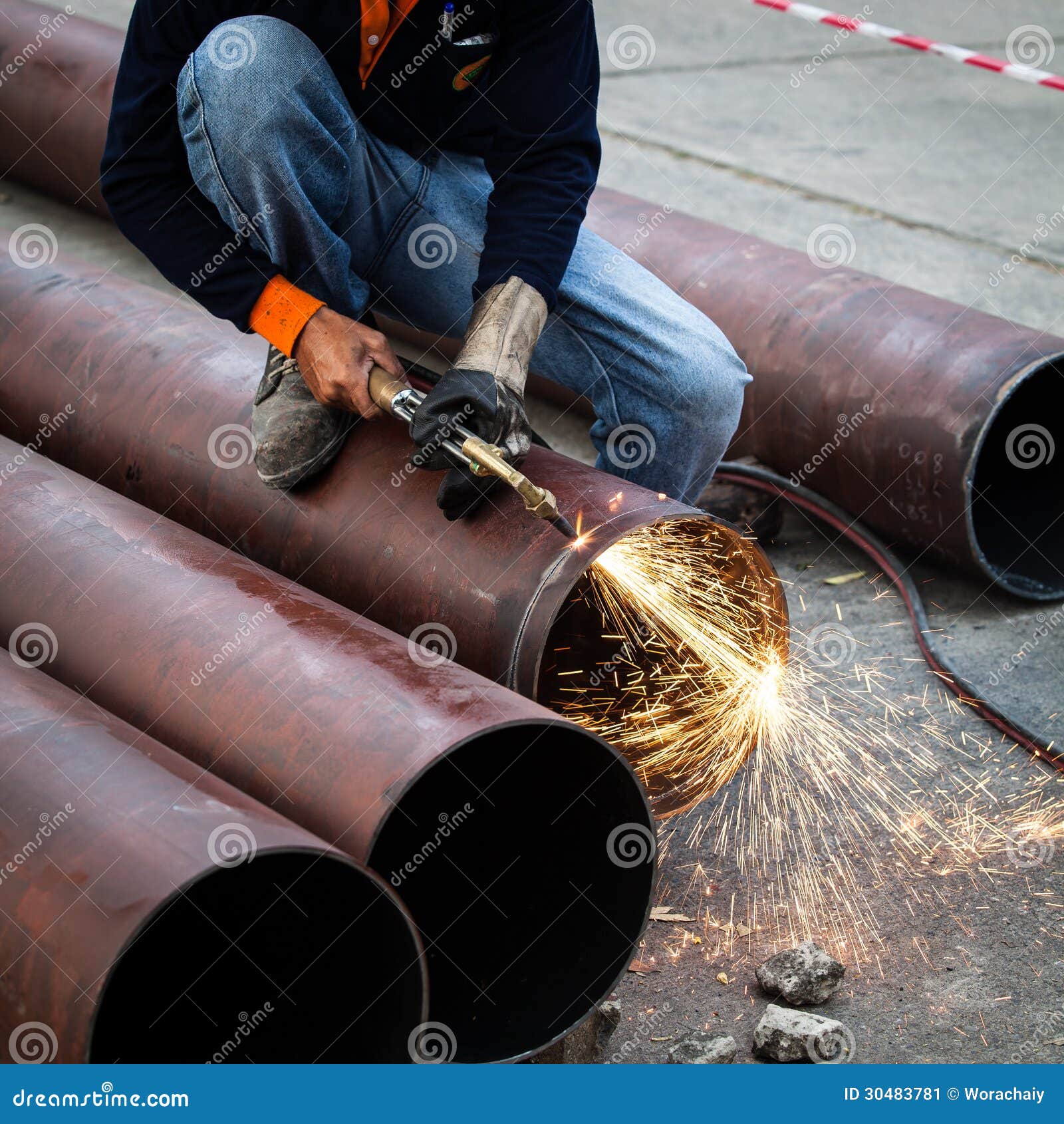 Cuting pipe stock image. Image of metalwork, flame, grinder - 30483781