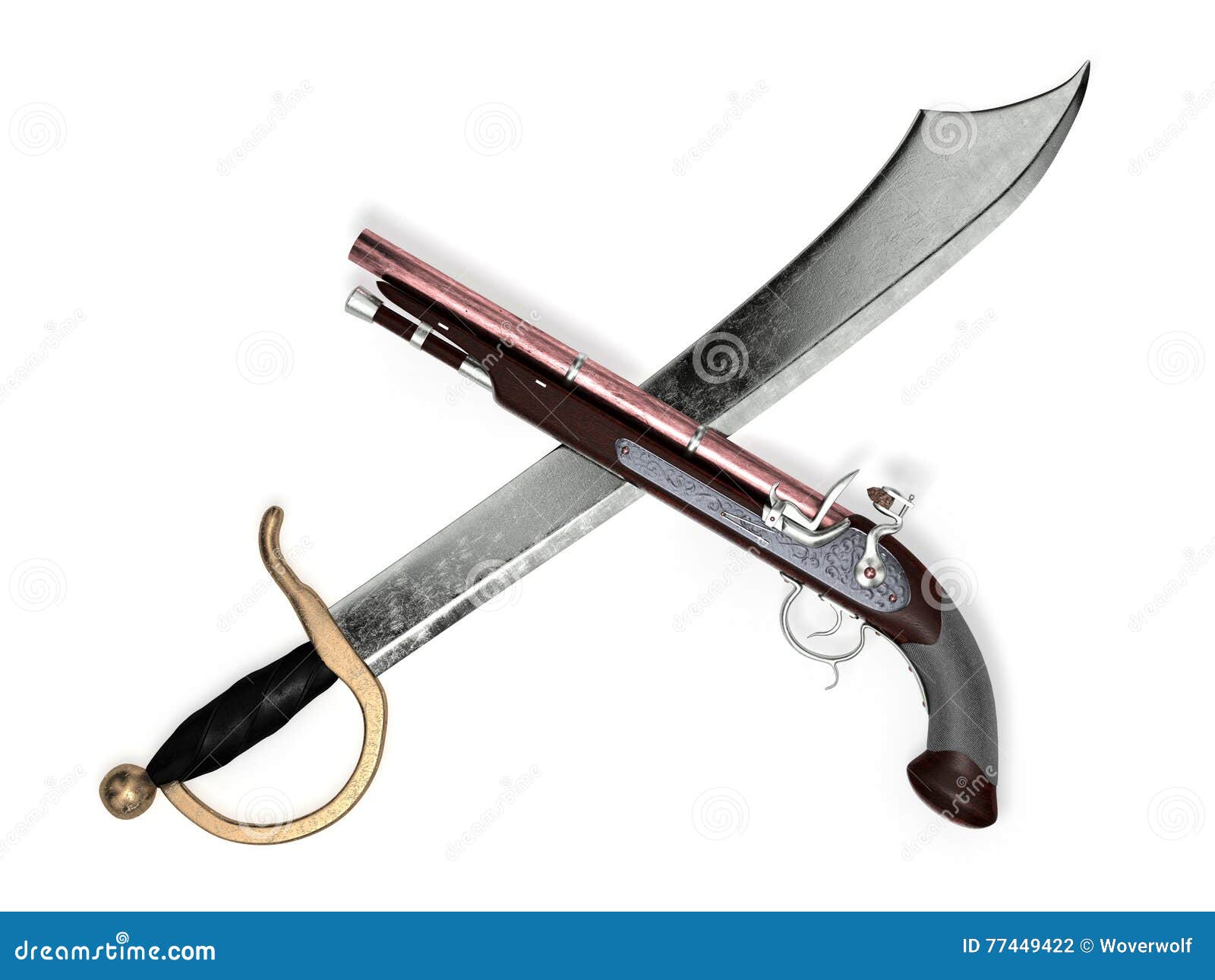Cutlass with Flintlock Pistol Stock Photo - Image of object, long: 77449422