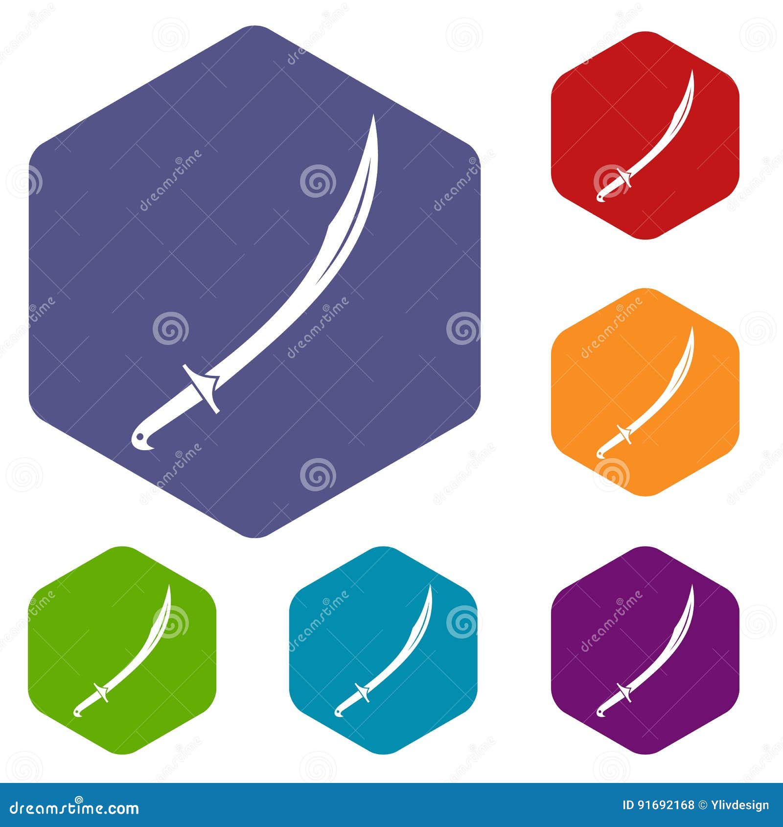 Cutlass icons set hexagon stock vector. Illustration of blade - 91692168