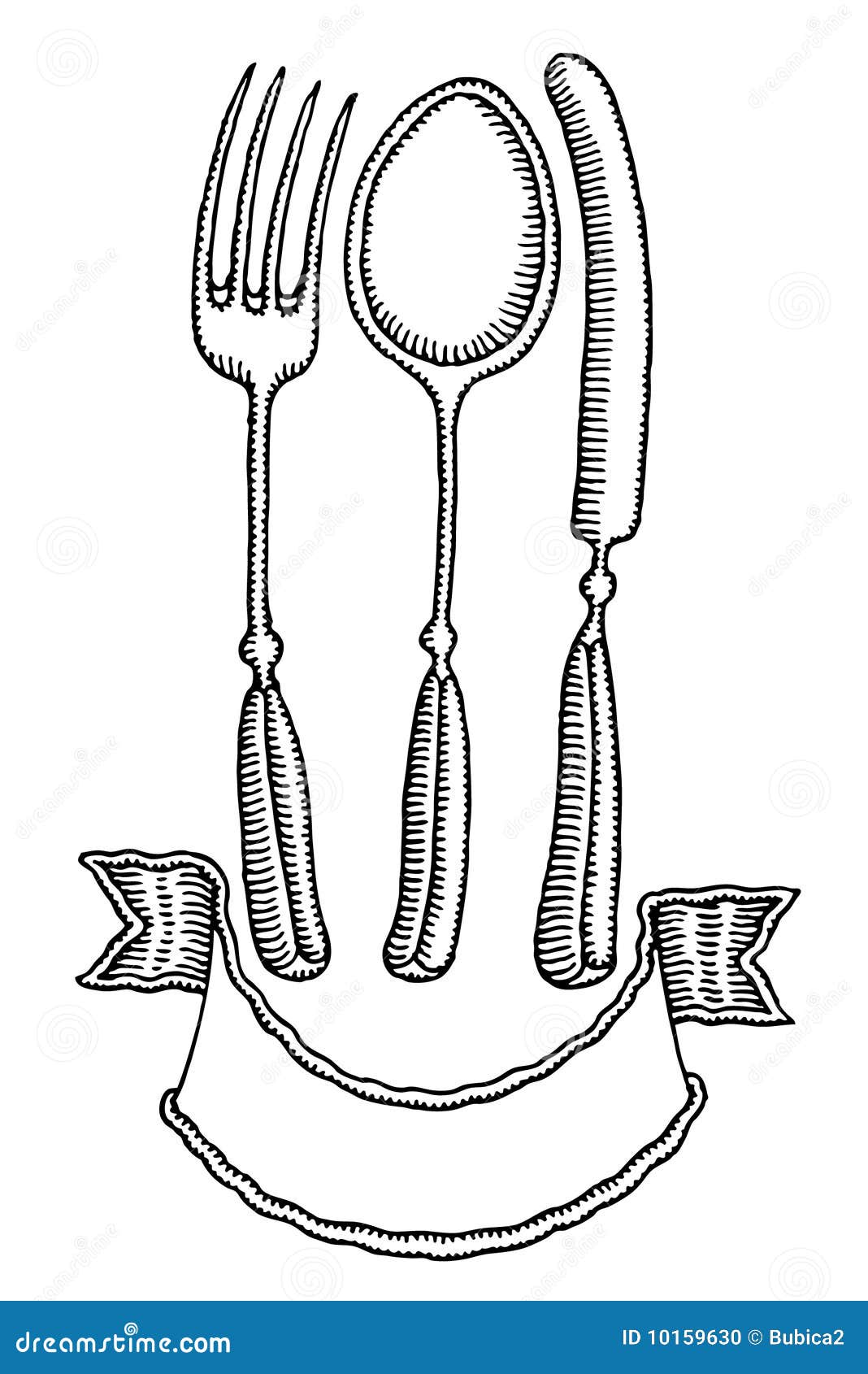 Cutlery with Banner Hand Drawing Black and White Stock Vector ...