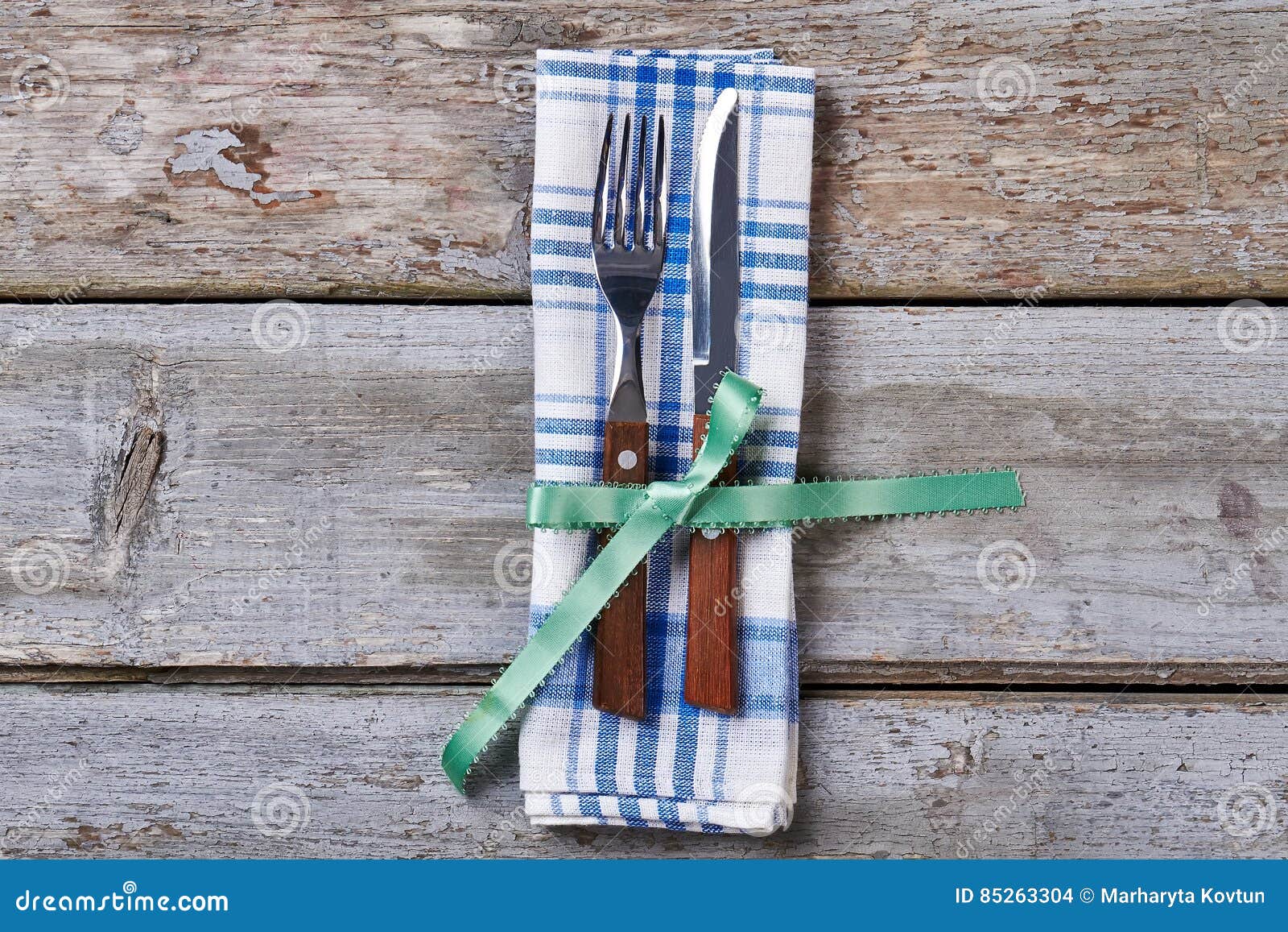 Cutlery on Checkered Napkin. Stock Photo - Image of household, industry ...