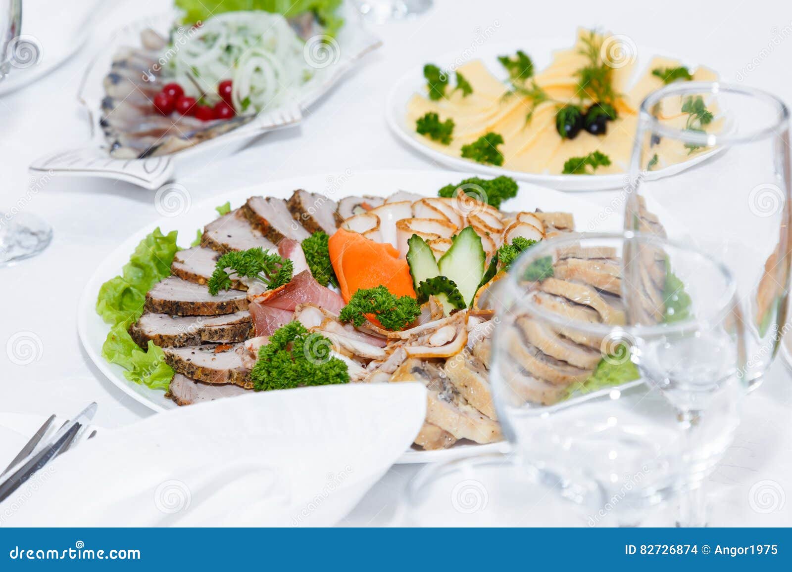 Cutlery and Cold Cuts Served on Festive Table in Restaurant Stock Photo ...