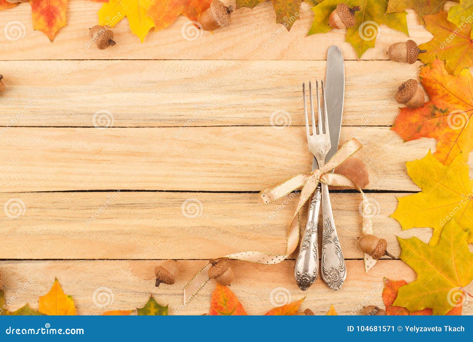 Cutlery in the Frame Made from Maple Leaves Stock Image - Image of ...