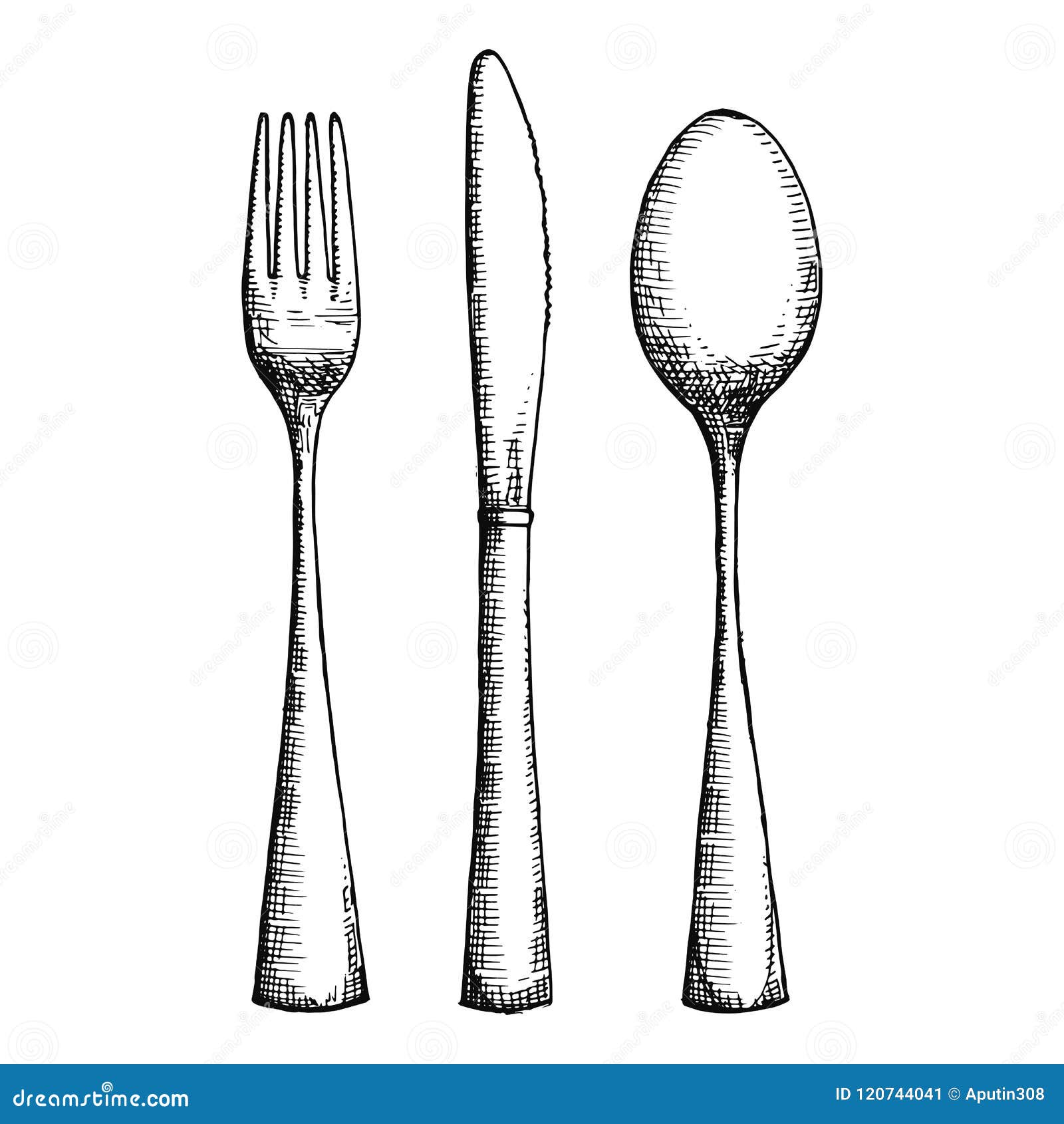 Cutlery Hand Drawing Vector. Sketch Vintage Isolated Spoon Fork Stock ...