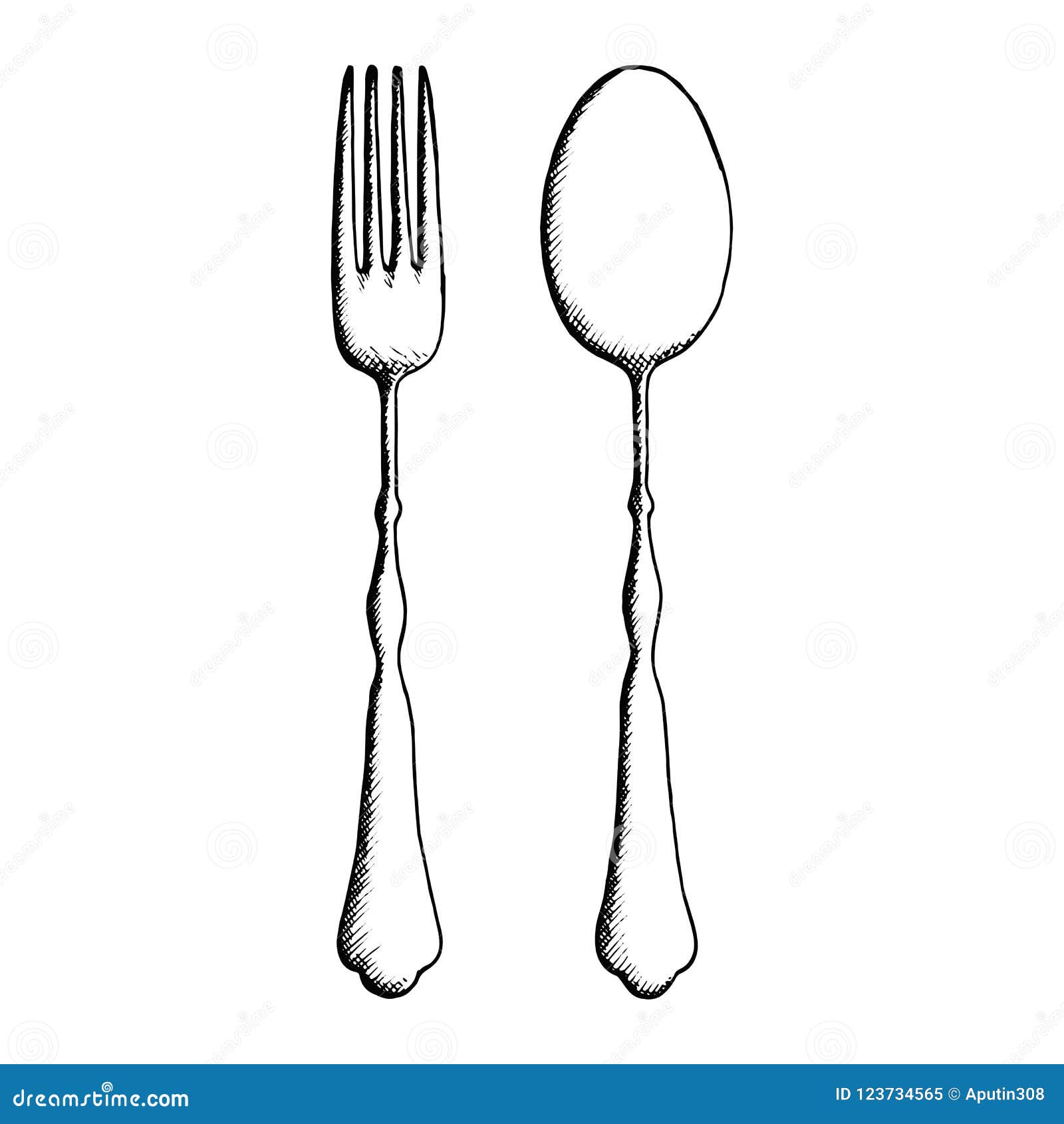Cutlery Isolated. Fork and Spoon Drawing Stock Vector - Illustration of ...