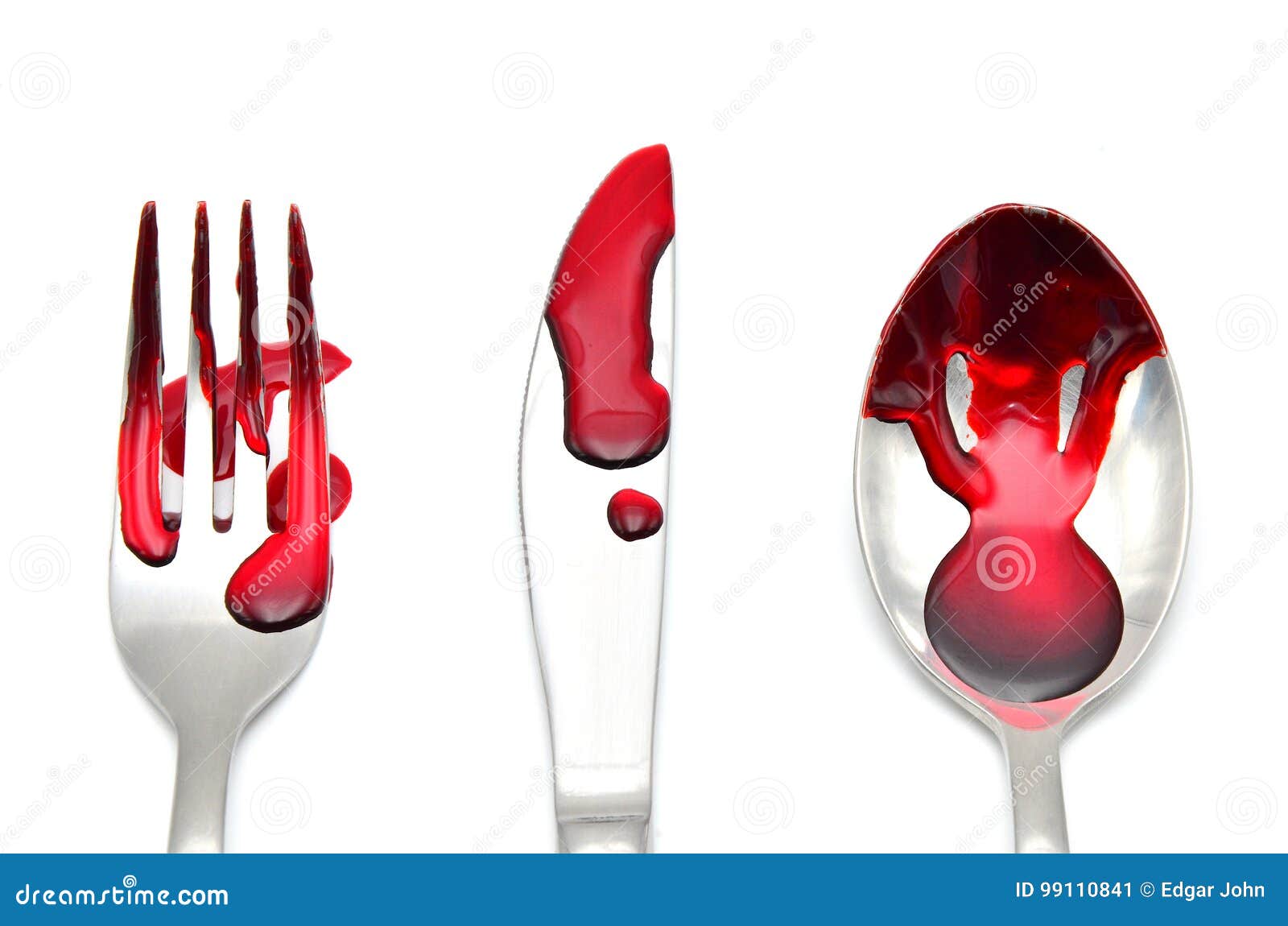 Cutlery Knife and Fork and Spoon with Blood Stock Image - Image of ...