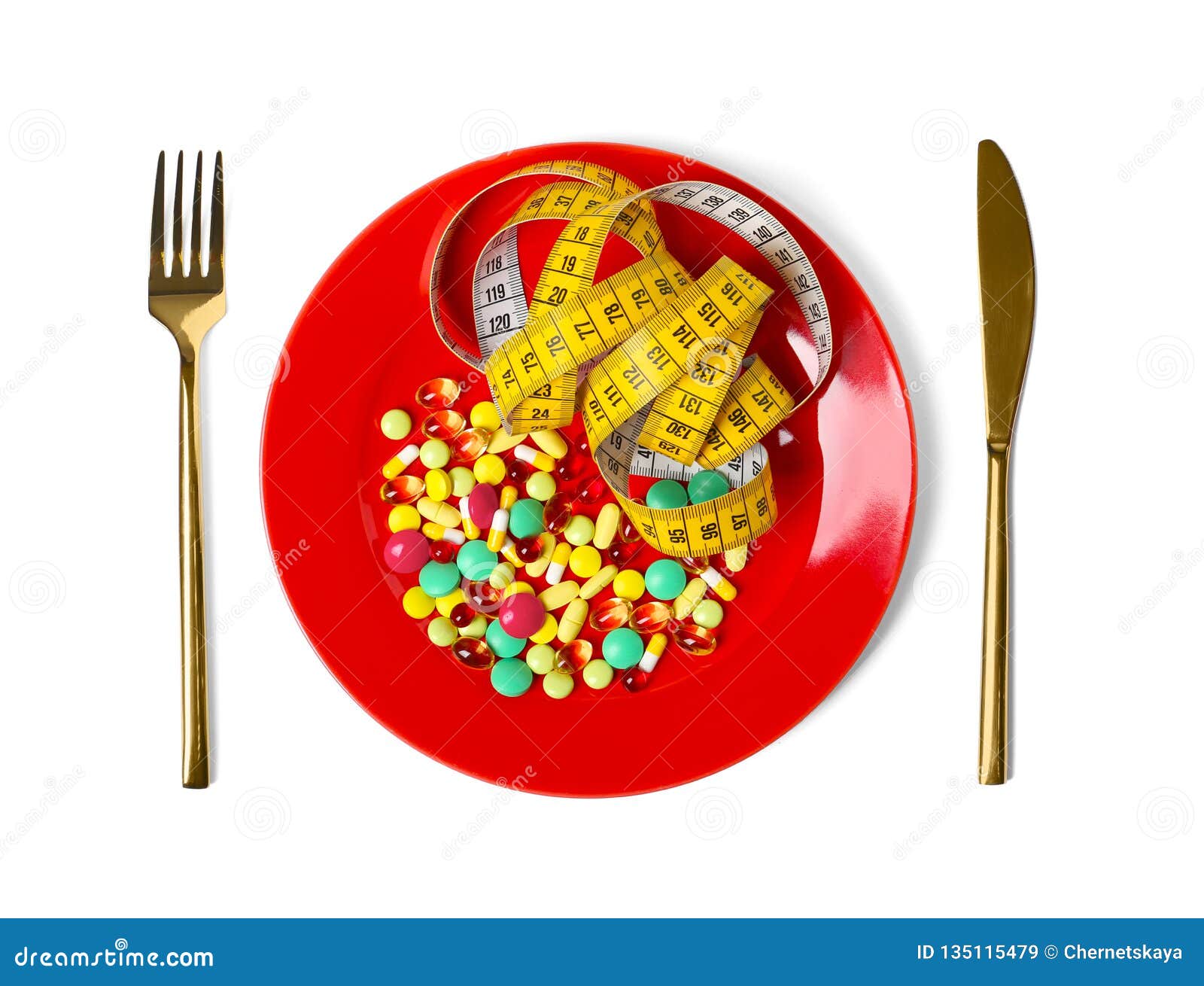 Cutlery, Plate with Weight Loss Pills and Measuring Tape on White ... Cutlery, Plate with Weight Loss Pills and Measuring Tape on White ...