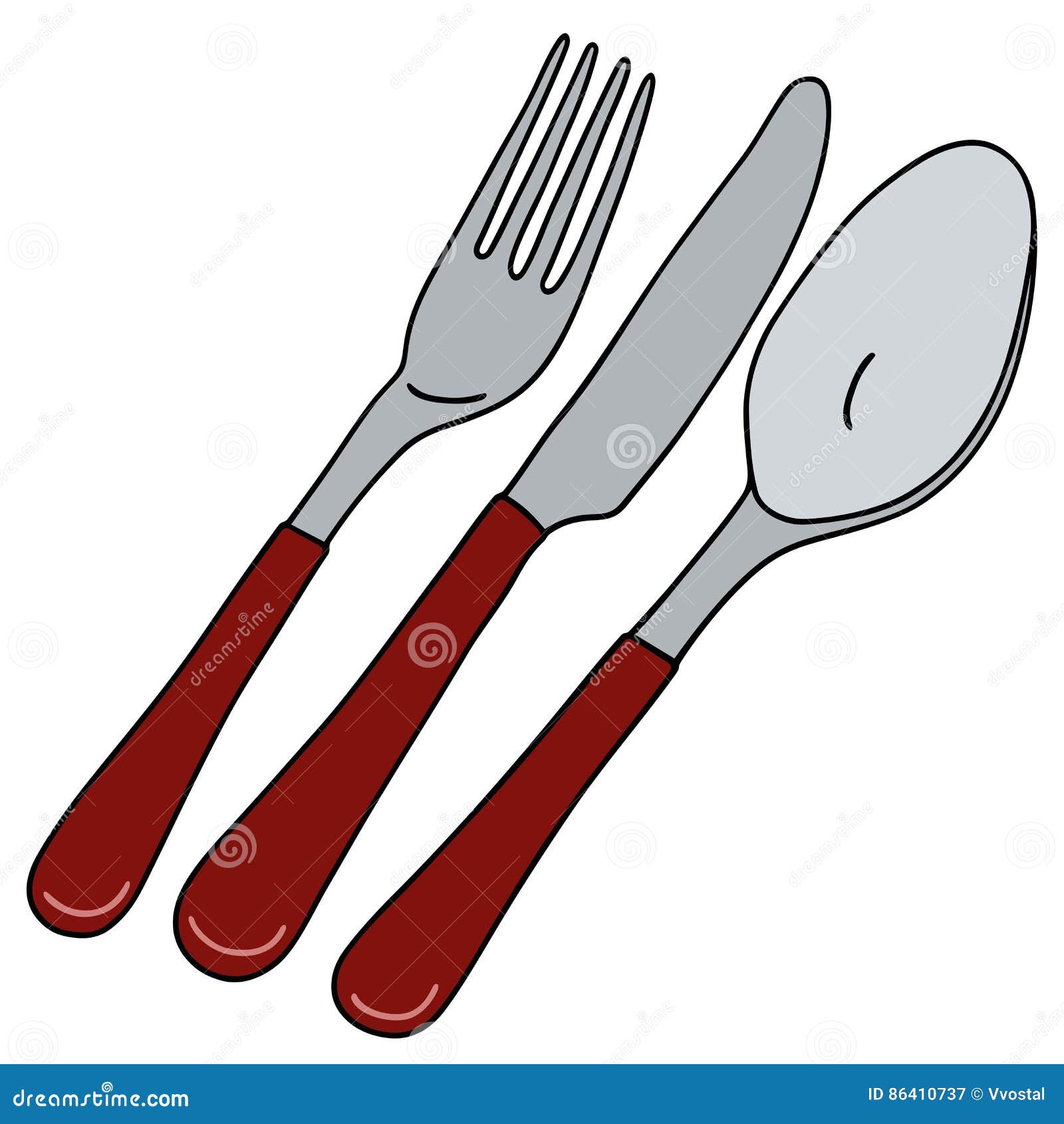 Cutlery with red handle stock vector. Illustration of dish - 86410737