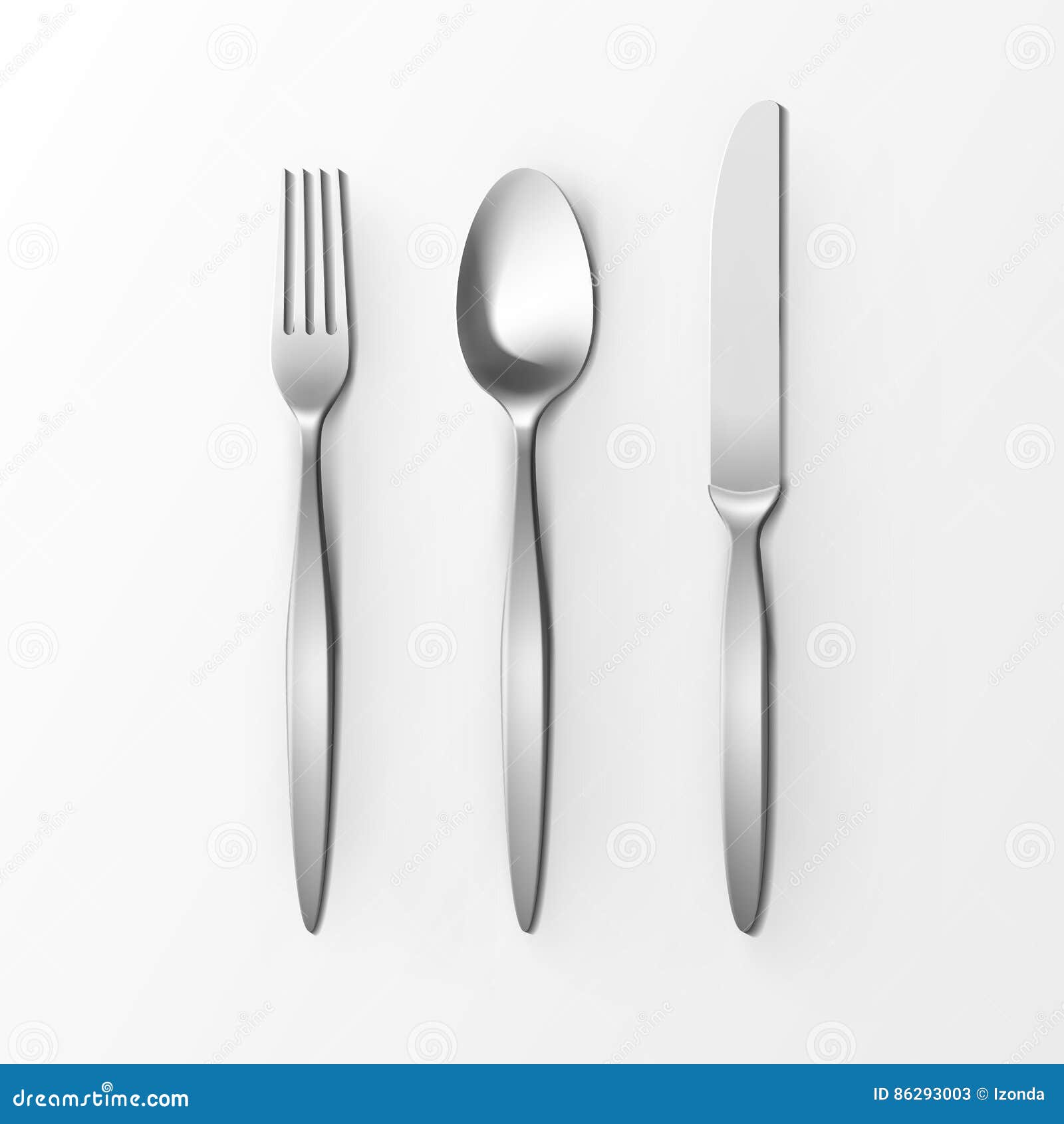 Cutlery Set of Silver Fork Spoon and Knife Top View Isolated on White ...