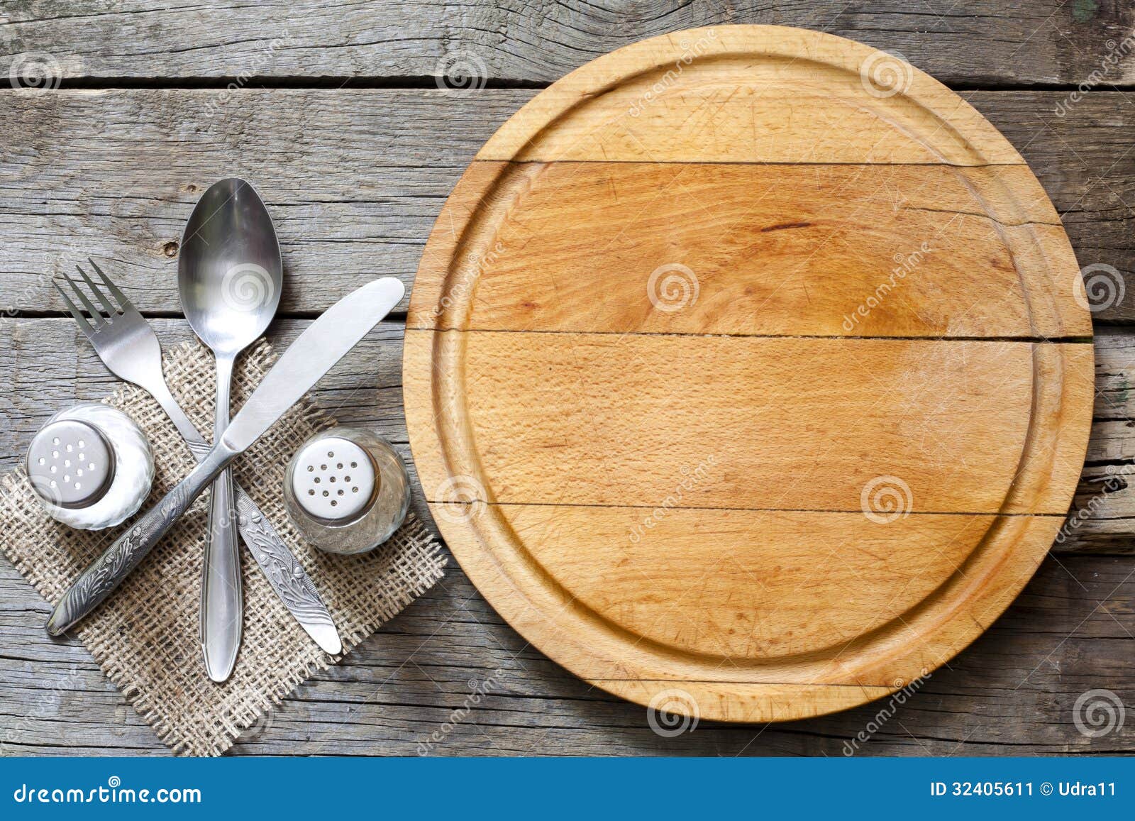 Cutlery and Vintage Empty Cutting Board Food Background Stock Image ...