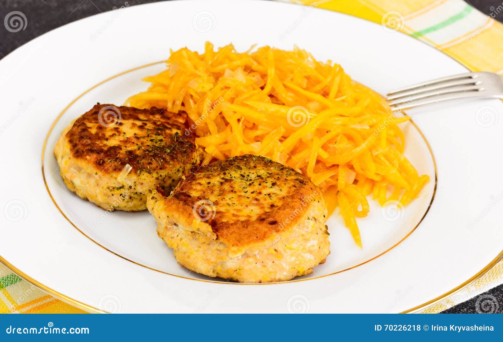 Cutlets from Salmon with Fresh Pumpkin Salad. Stock Photo - Image of ...
