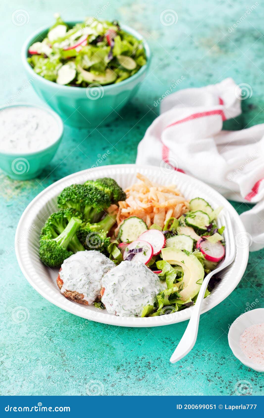 Cutlets with White Sauce, Broccoli, Fried Celery Root and Fresh ...