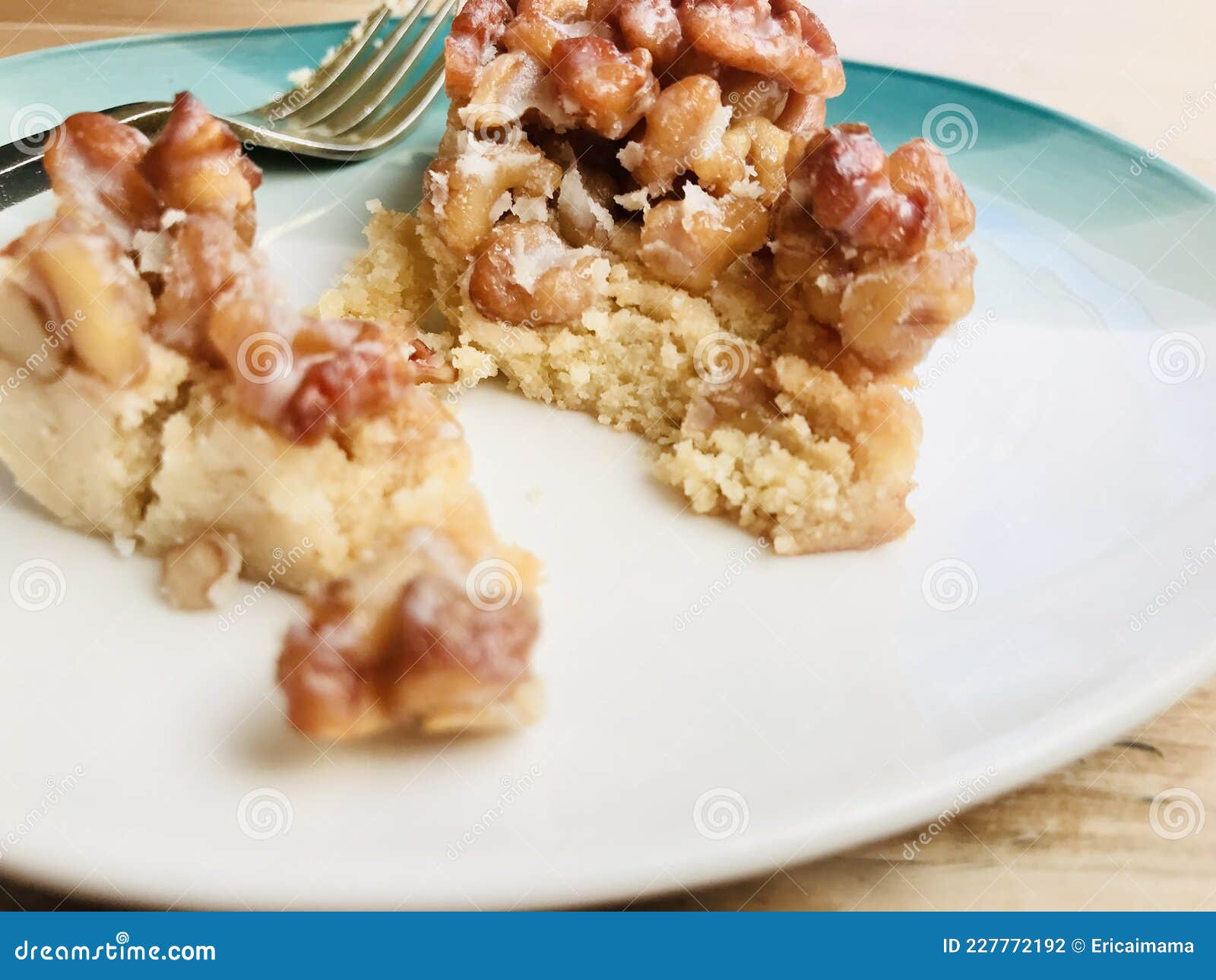 A Cutout of Caramel Walnut Cake Slice with Gold Fork, Details. Stock ...