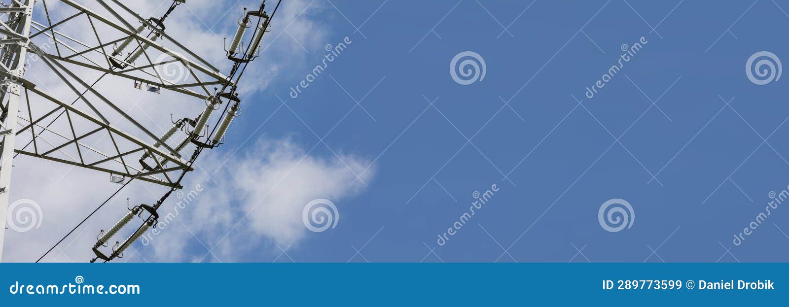 A Panoramic View of Elenctic Insulators in a High-voltage Line. Stock ...