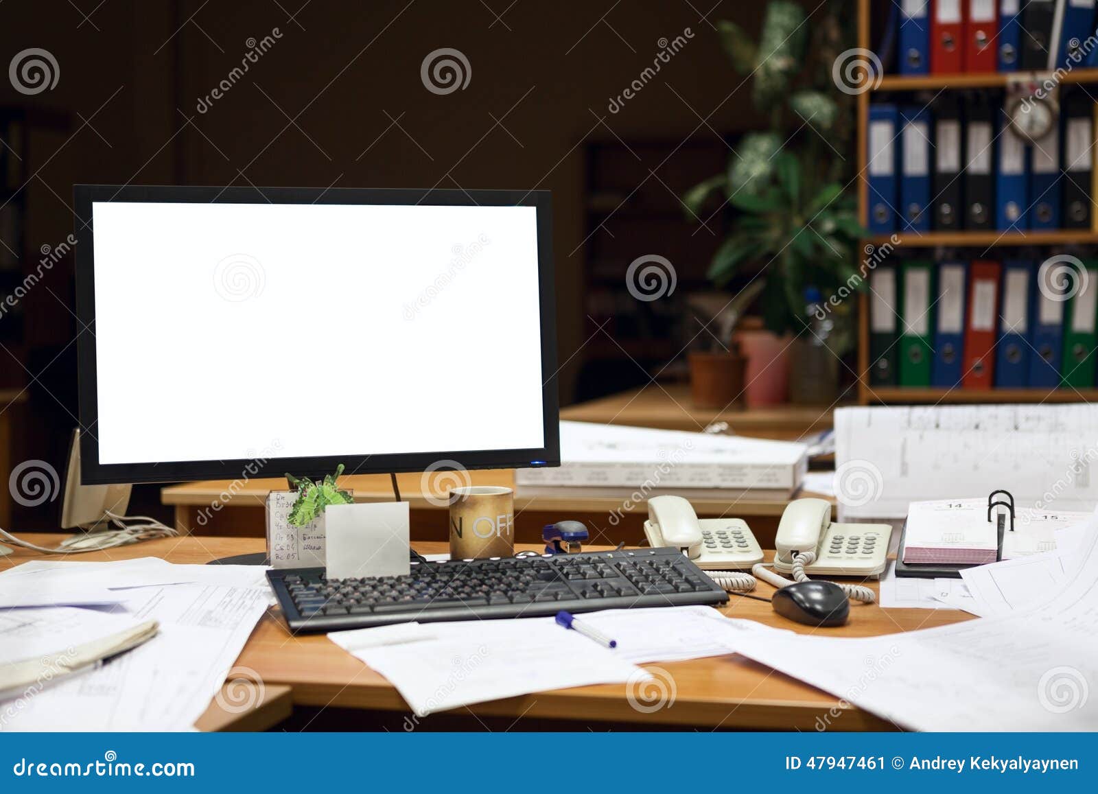Cutout Screen Of Computer Monitor On Desk At Night, Engineering With ...