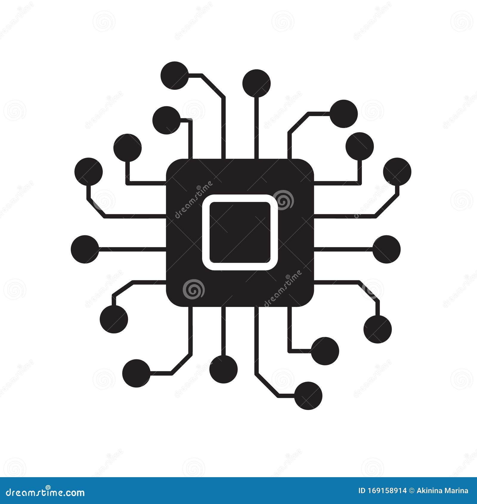 Cutout Silhouette Square Microchip with Wires Icon. Outline Logo ...