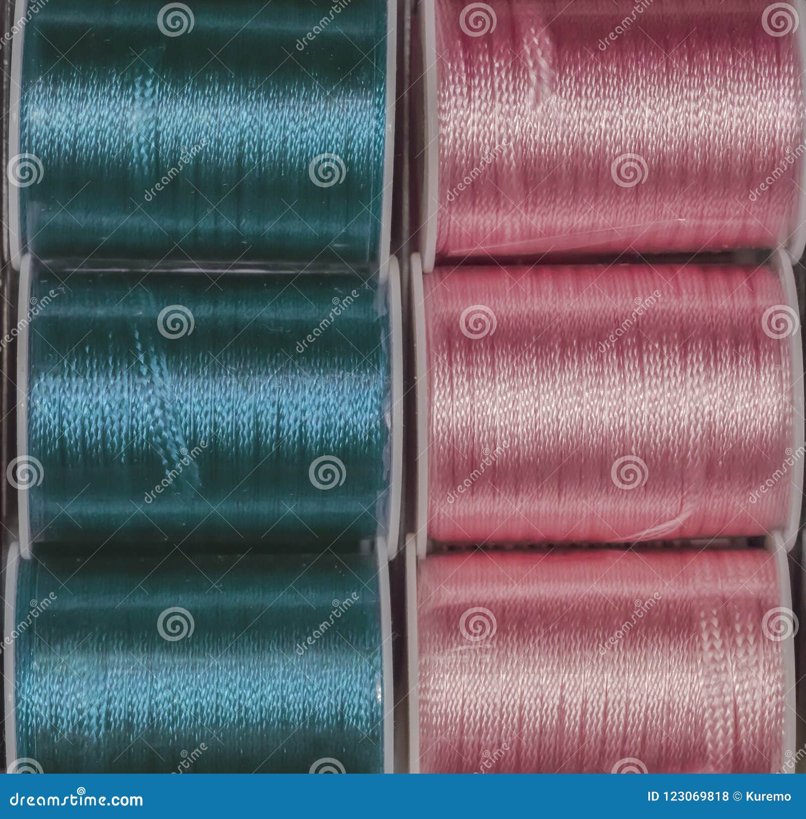 Cutout Texture Closeup on Coils of Colored Sewing Threads Blue a Stock ...