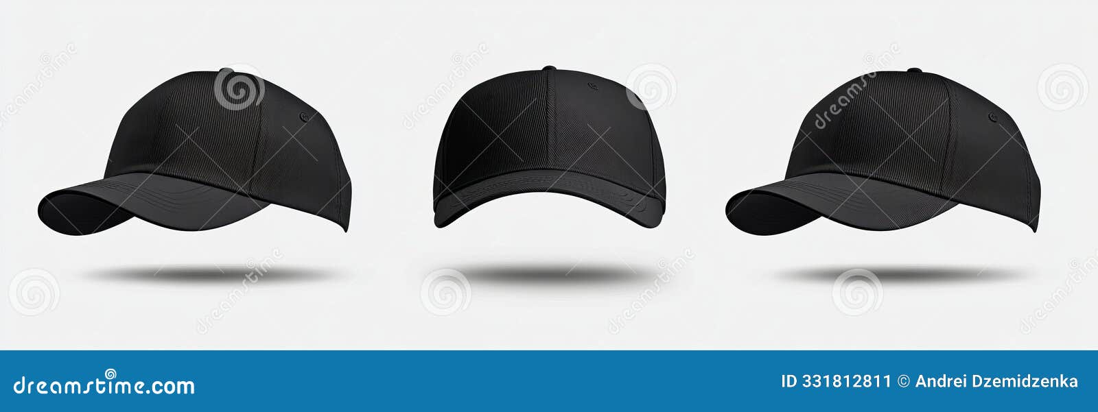 Cutouts of Front and Side Views of a Black Baseball Cap on a ...