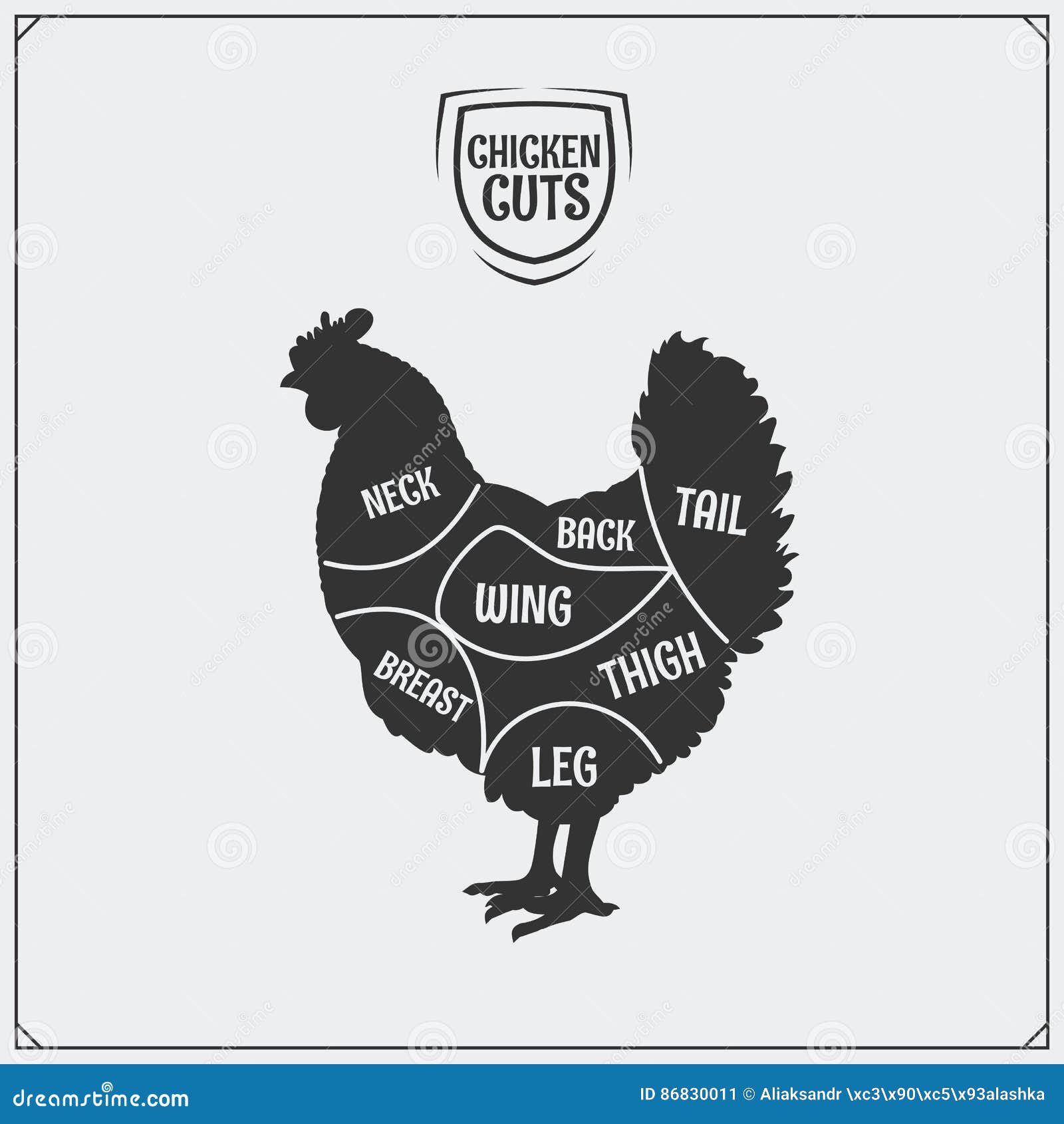 Cuts of Chicken Meat. Silhouette of Chicken. Chicken Label Stock Vector ...