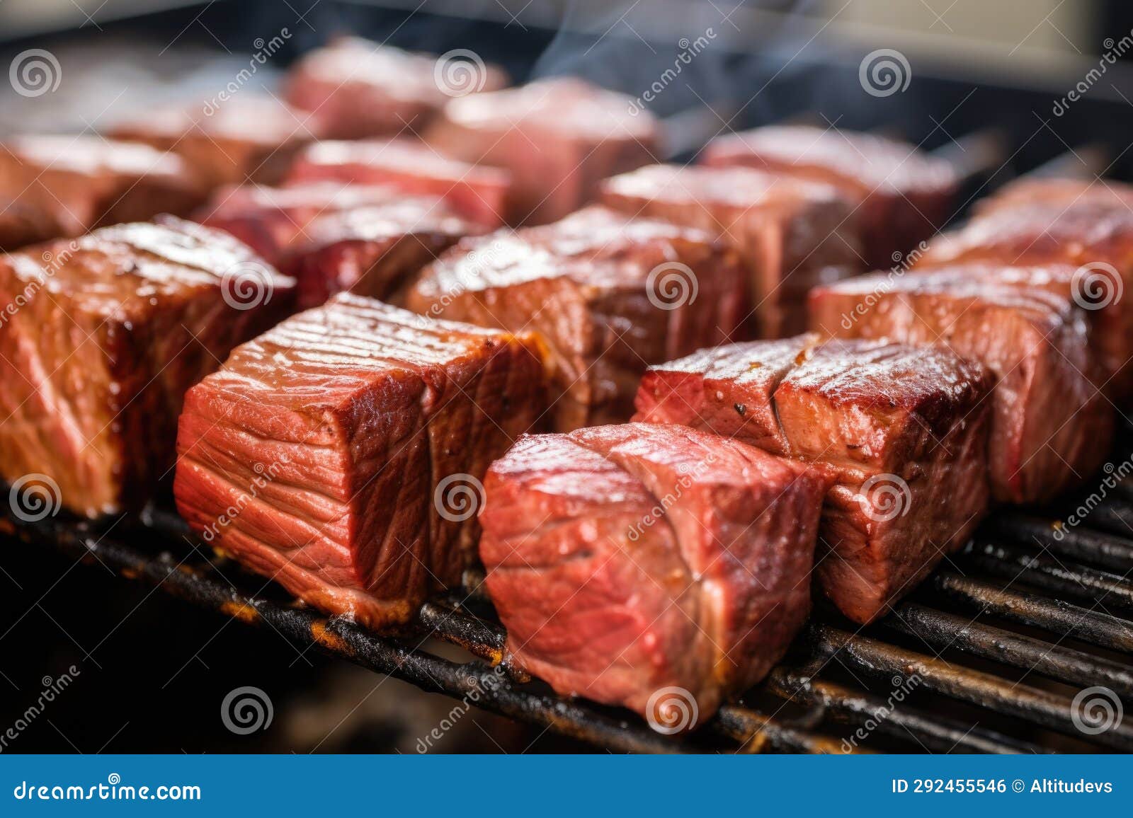 Cuts of Marinated Beef Lined Up on a Grill Stock Photo - Image of ...