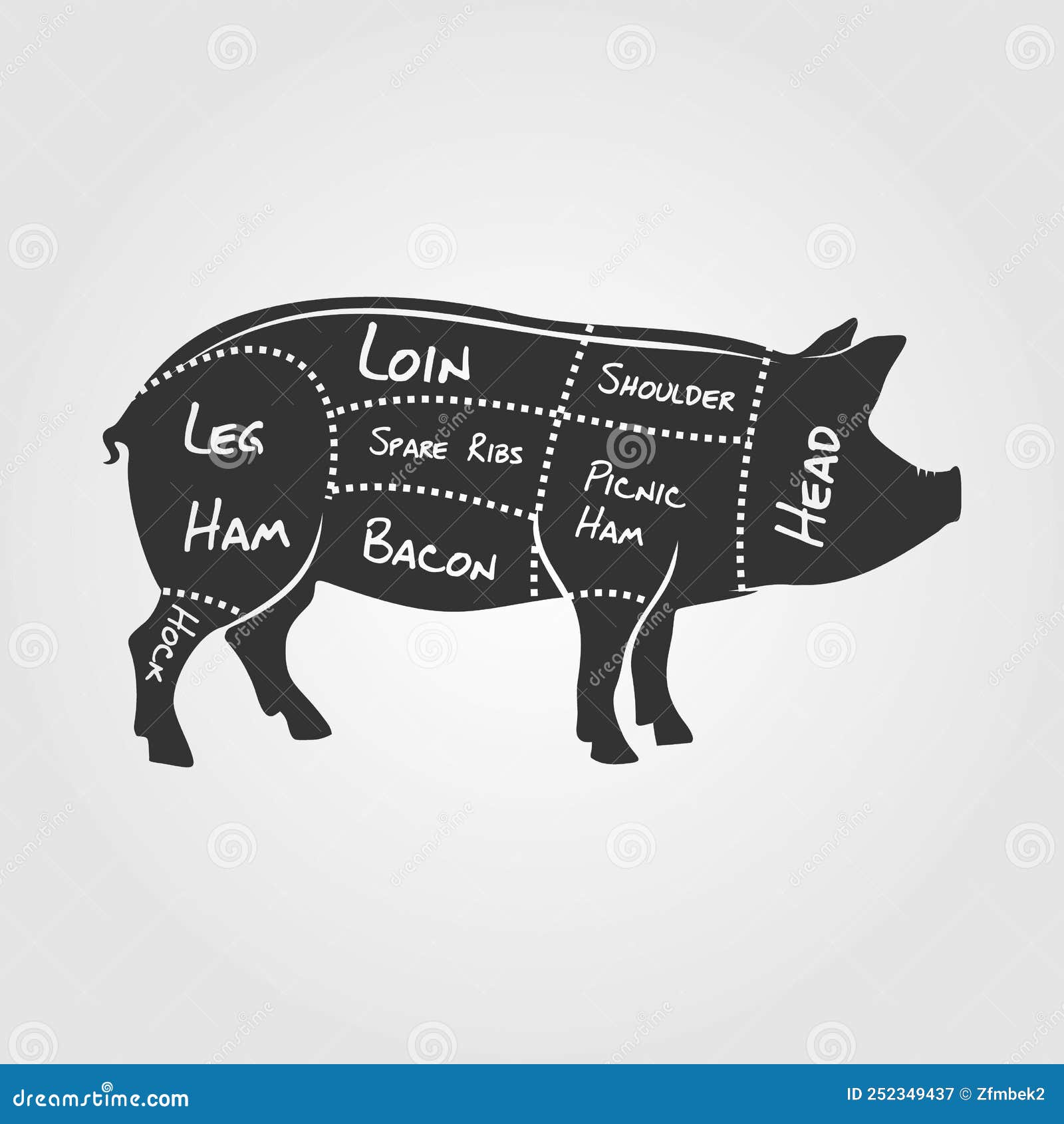 Cuts Of Pork. Butchery Diagram. Silhouette Of Pig Cartoon Vector ...