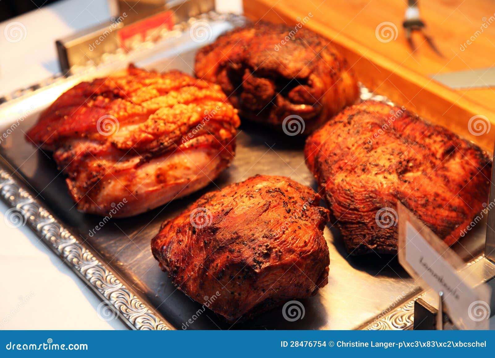 Cuts of Roast Meat on a Buffet Stock Photo - Image of angle, kitchen ...