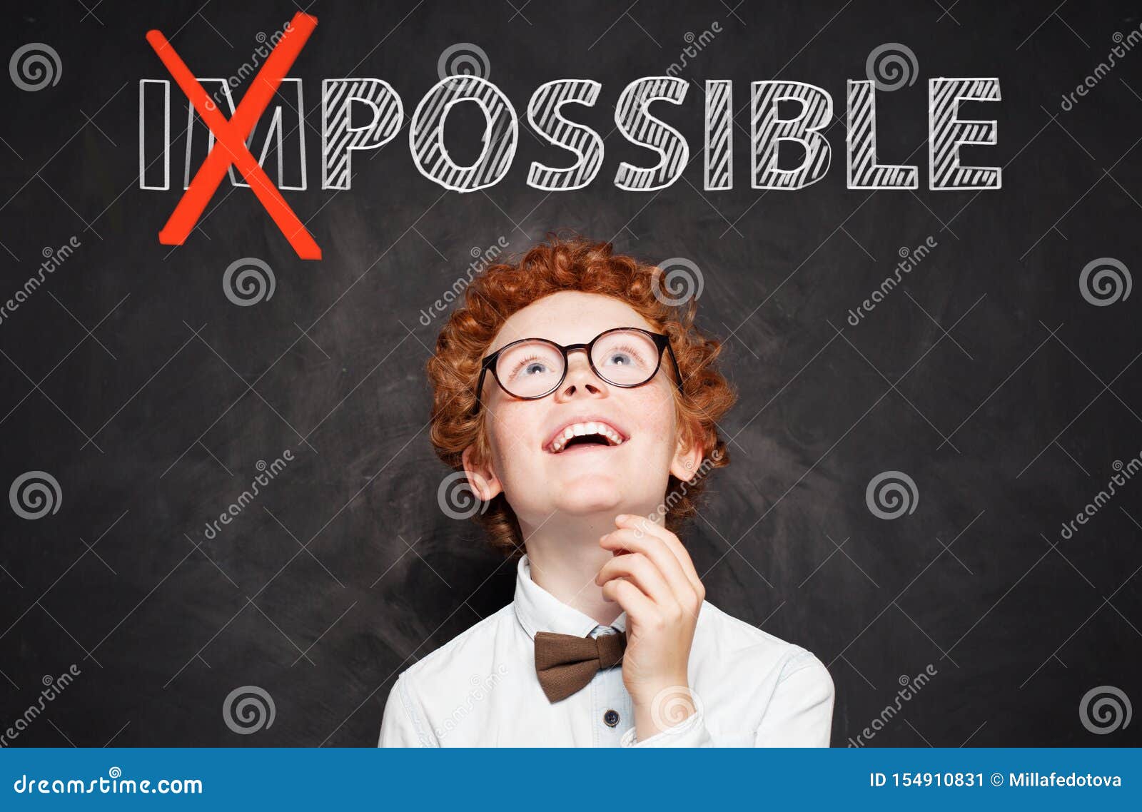 Cutte Happy Kid in Glasses Looking at Possible Inscription Stock Image ...