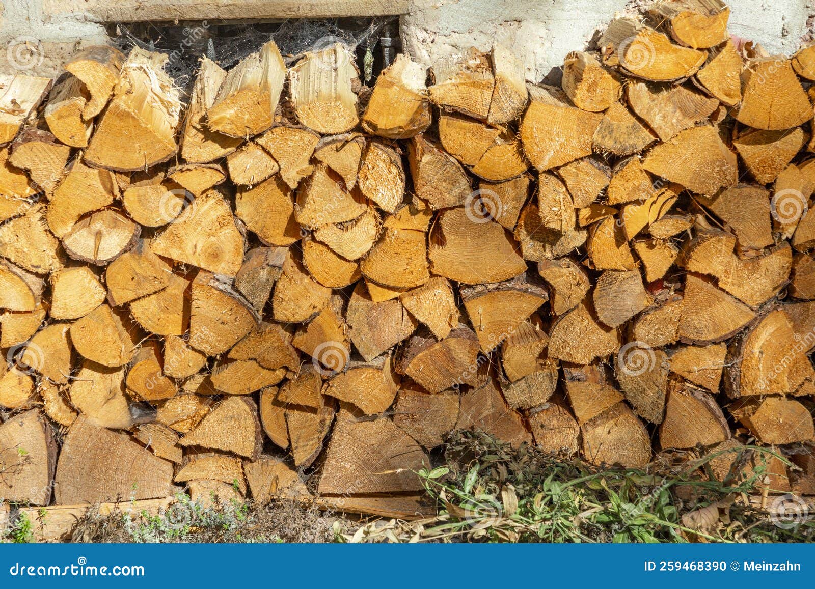 Cutted Firewood Stapled at an Old Wall Stock Photo - Image of lumber ...