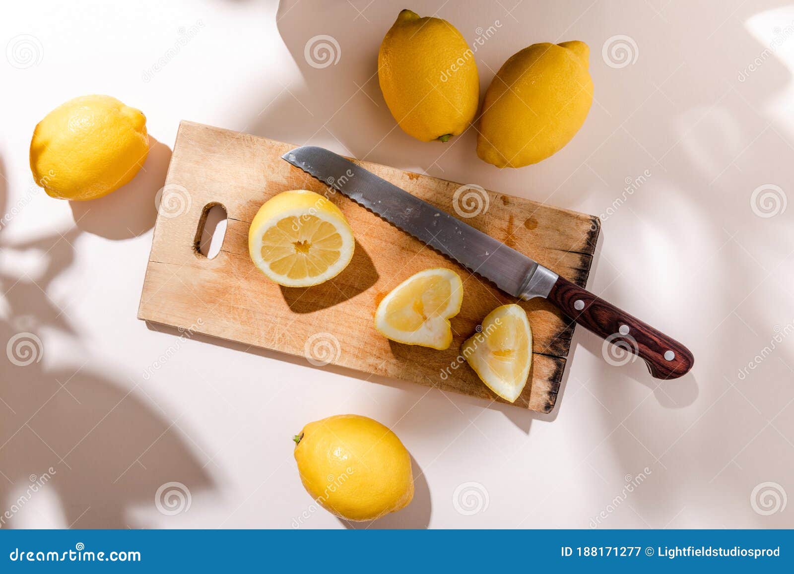 And Cutted Lemons on Wooden Board Stock Image - Image of morning ...
