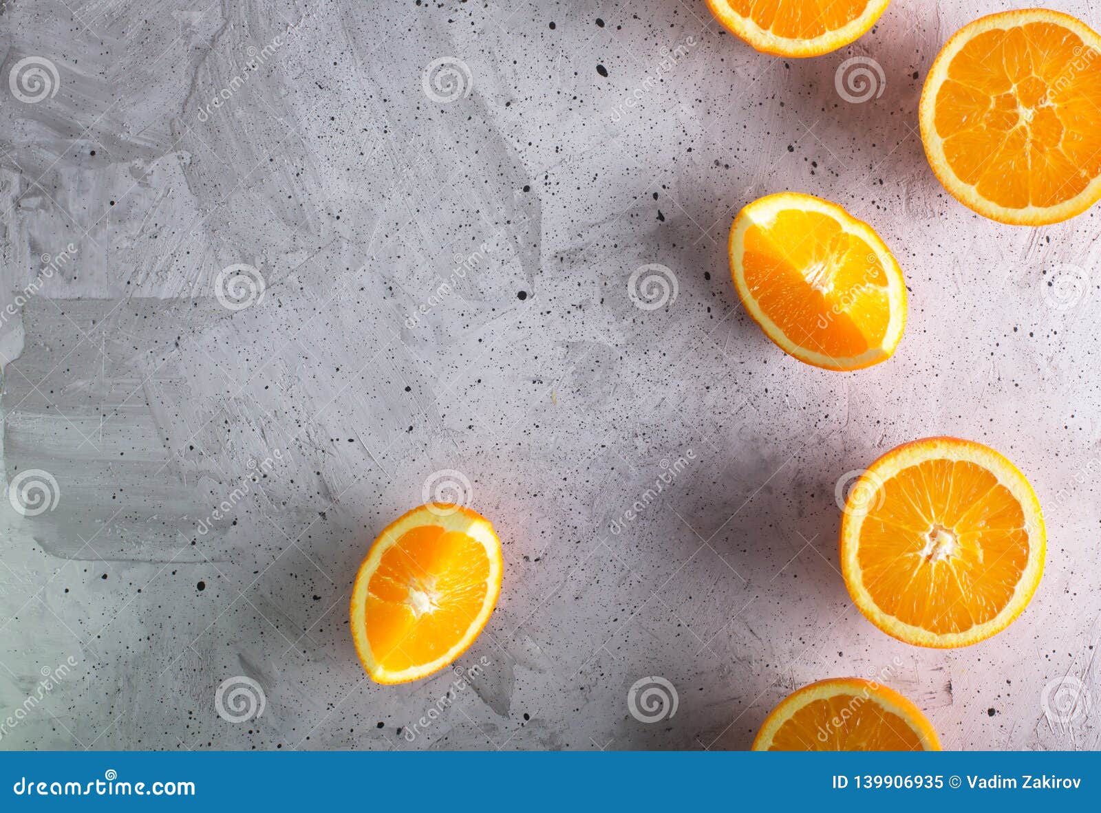 Cutted Oranges on the Gray Background, Top View Stock Image - Image of ...