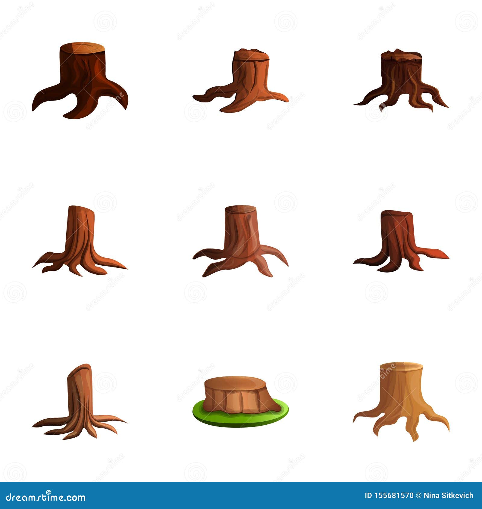 Cutted Tree Stump Icon Set, Cartoon Style Stock Vector - Illustration ...