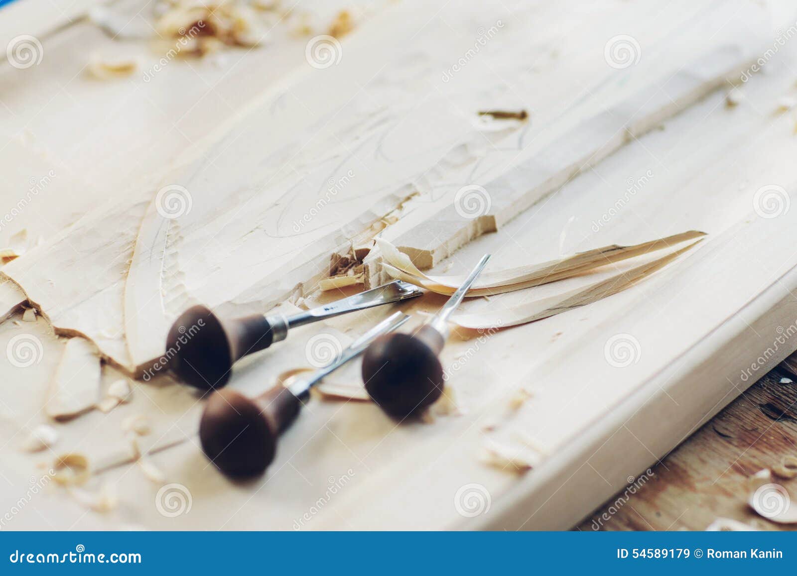 Cutters for Wood and Wood Shavings on Table Stock Image - Image of ...