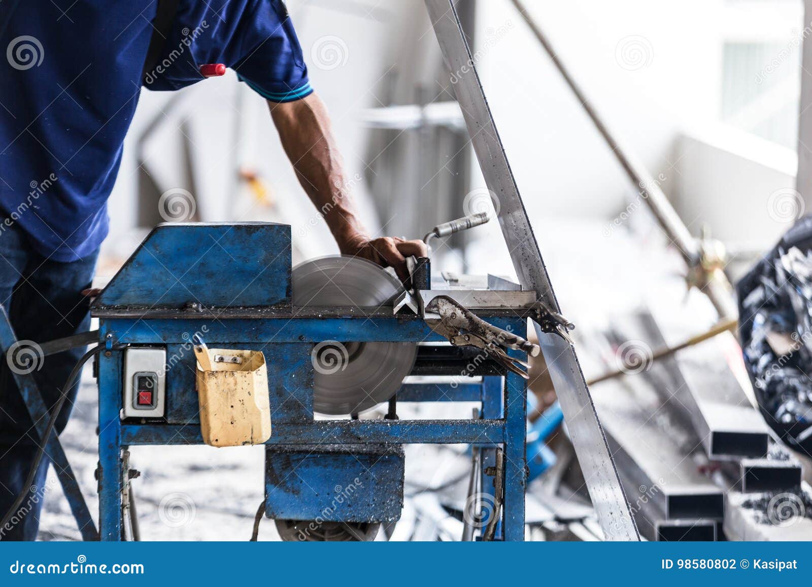 Cutting aluminium stock photo. Image of male, motion - 98580802