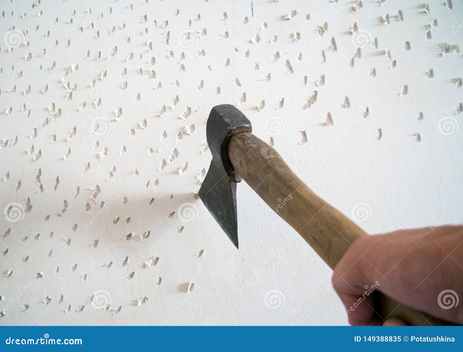 Cutting with the Ax on the Wall before Laying the Tile Stock Image ...