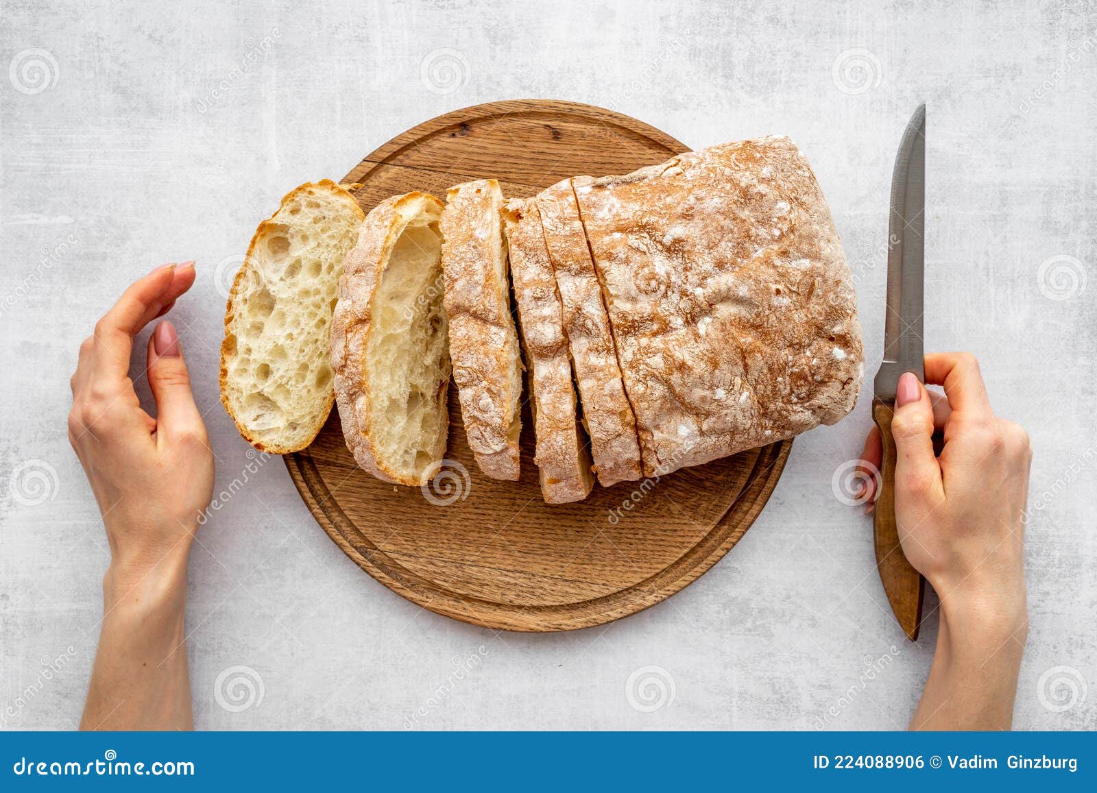 Cutting Bead Top View. Loaf of Bread on Bakery Table Stock Photo ...