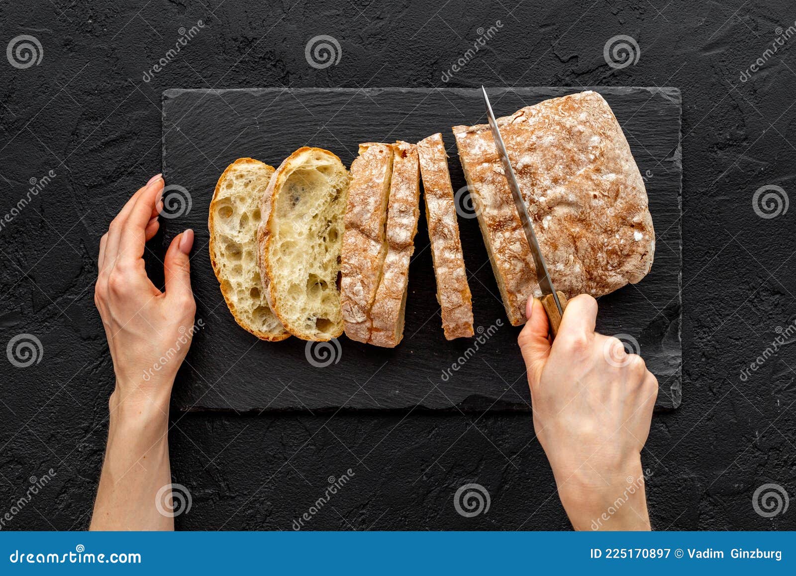 Cutting Bead Top View. Loaf of Bread on Bakery Table Stock Image ...