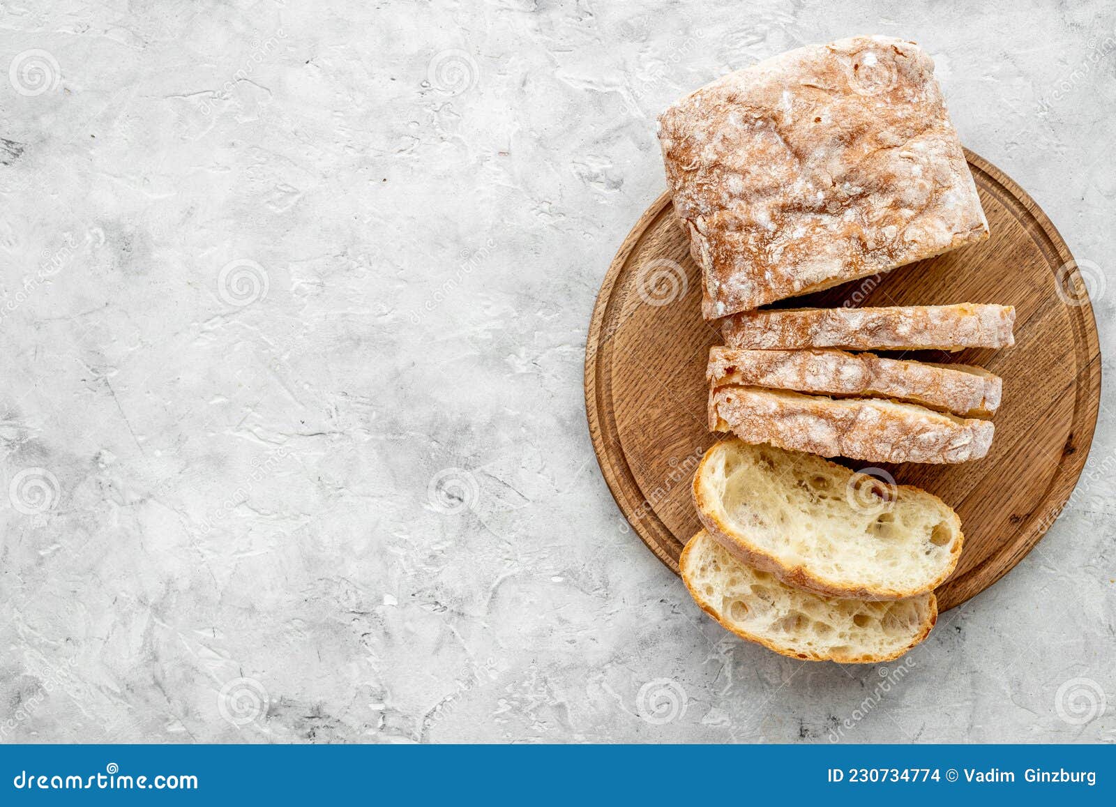 Cutting Bead Top View. Loaf of Bread on Bakery Table Stock Photo ...