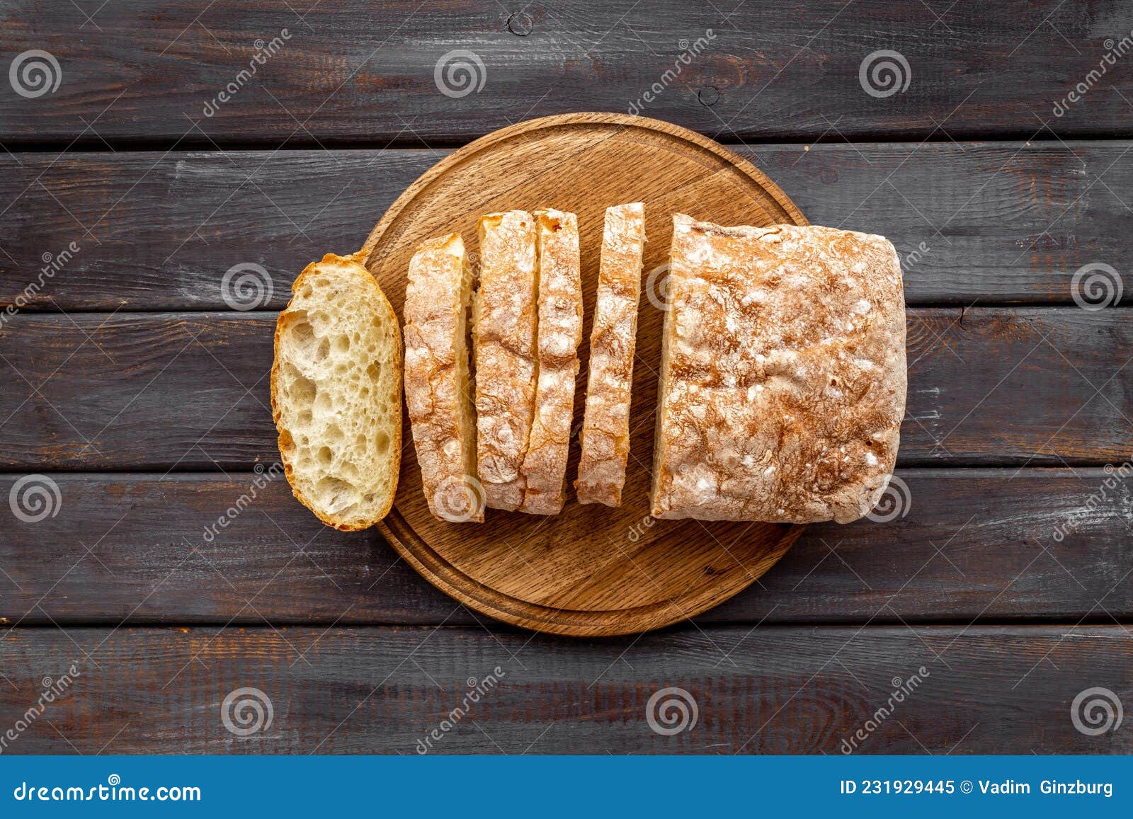 Cutting Bead Top View. Loaf of Bread on Bakery Table Stock Image ...