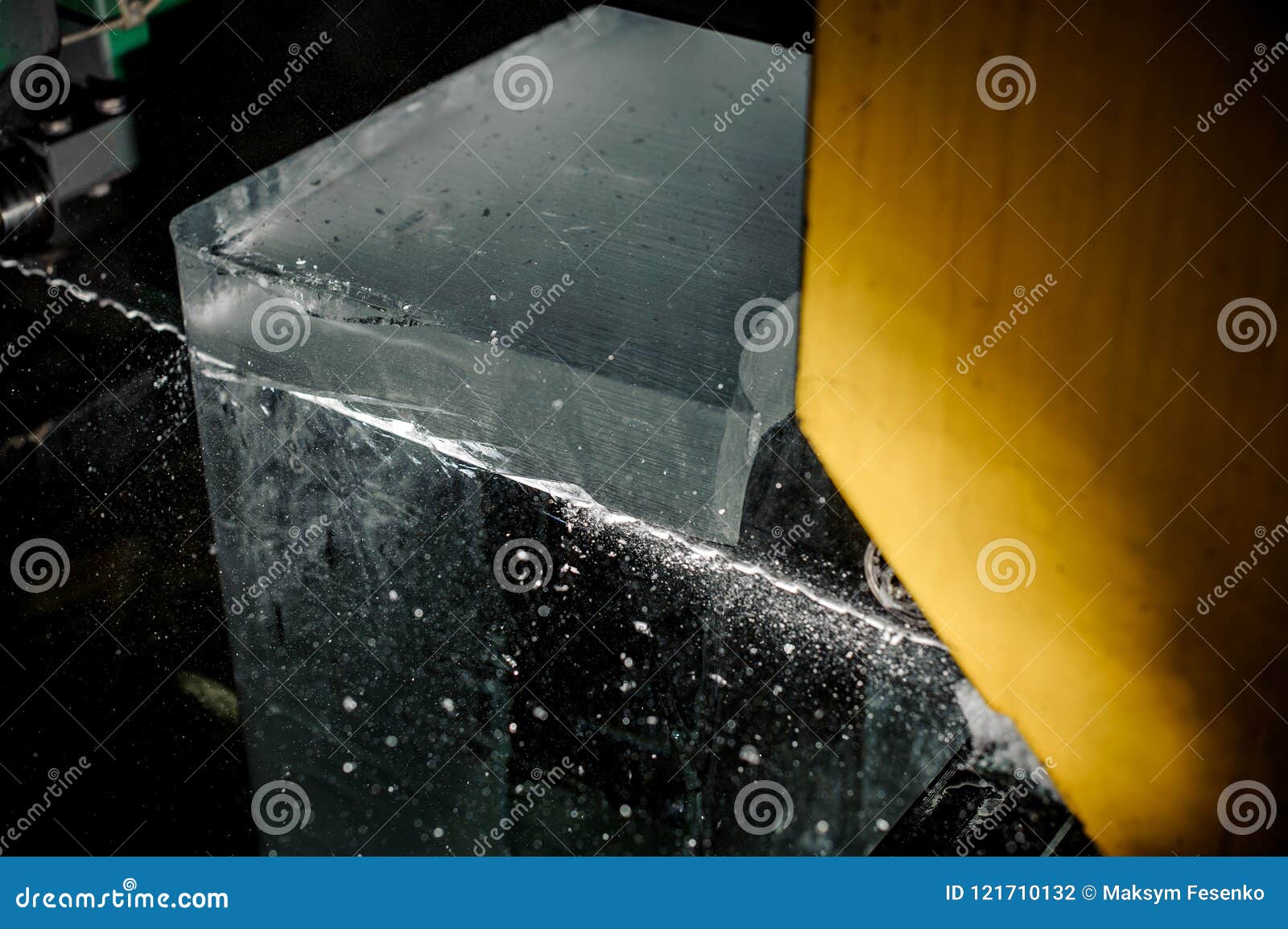 Cutting a Big Ice Cube with a Special Tool on the Plant Stock Photo ...