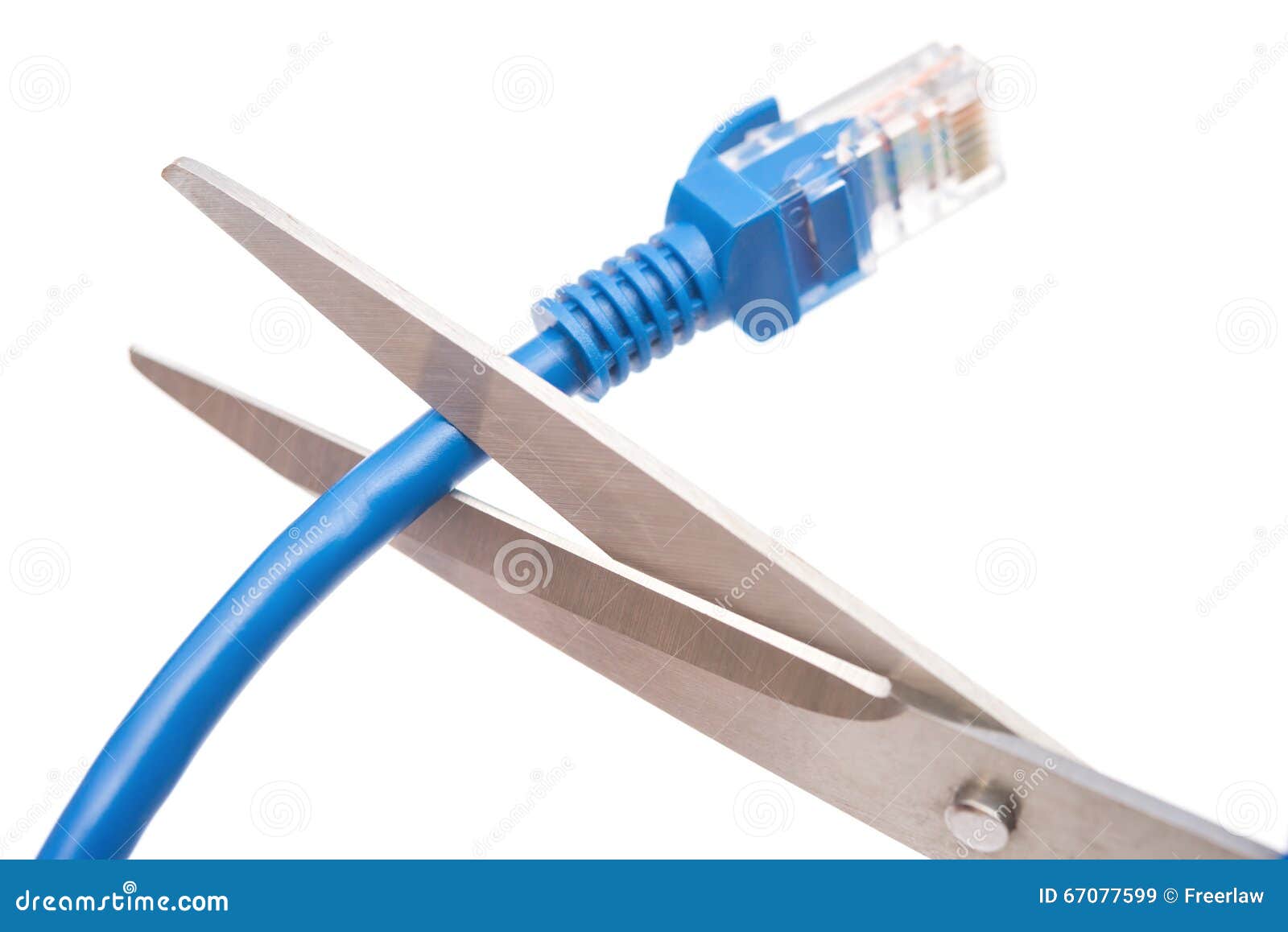Cutting Blue Network Cable with Scissors on White Stock Image - Image ...