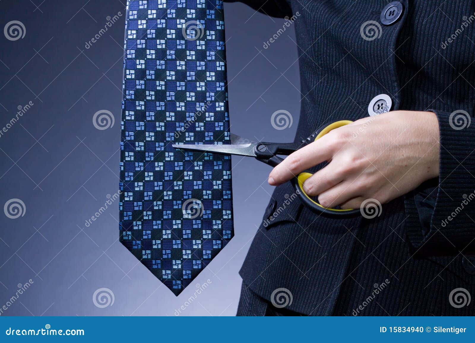 Cutting blue tie stock photo. Image of gray, negotiations - 15834940