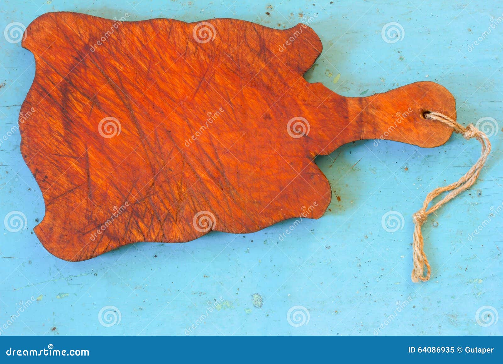 Cutting Board on Blue Tabletop Stock Image - Image of string, copy ...
