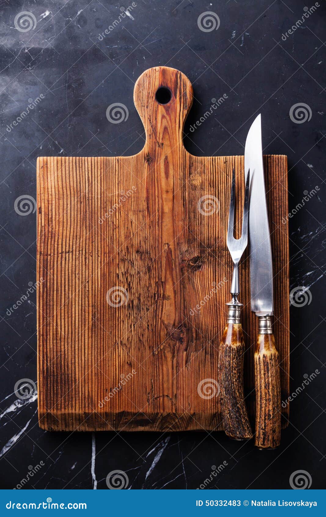 Cutting Board and Fork and Knife Carving Set Stock Image - Image of ...